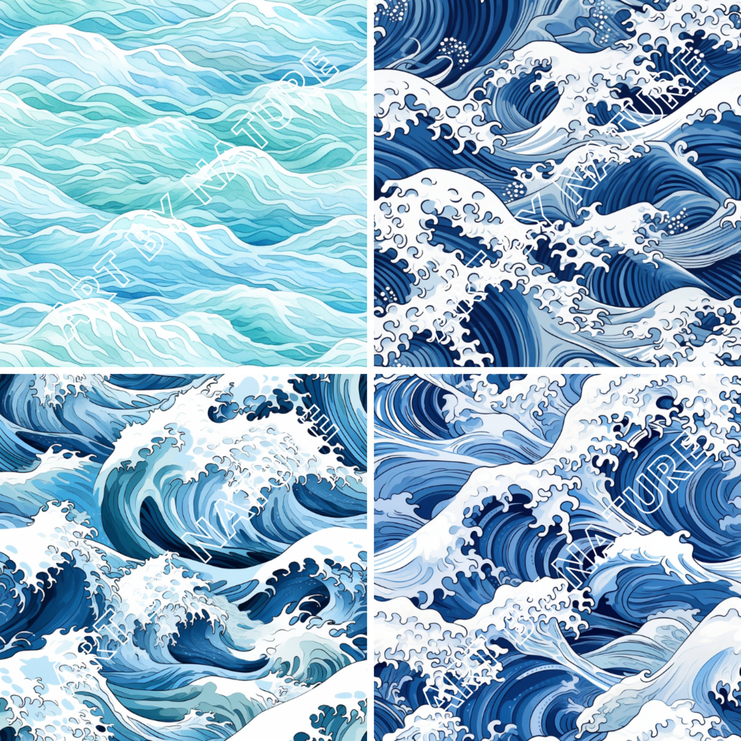 Ocean Wave Patterns Digital Paper, 20 High Quality Seamless Waves ...