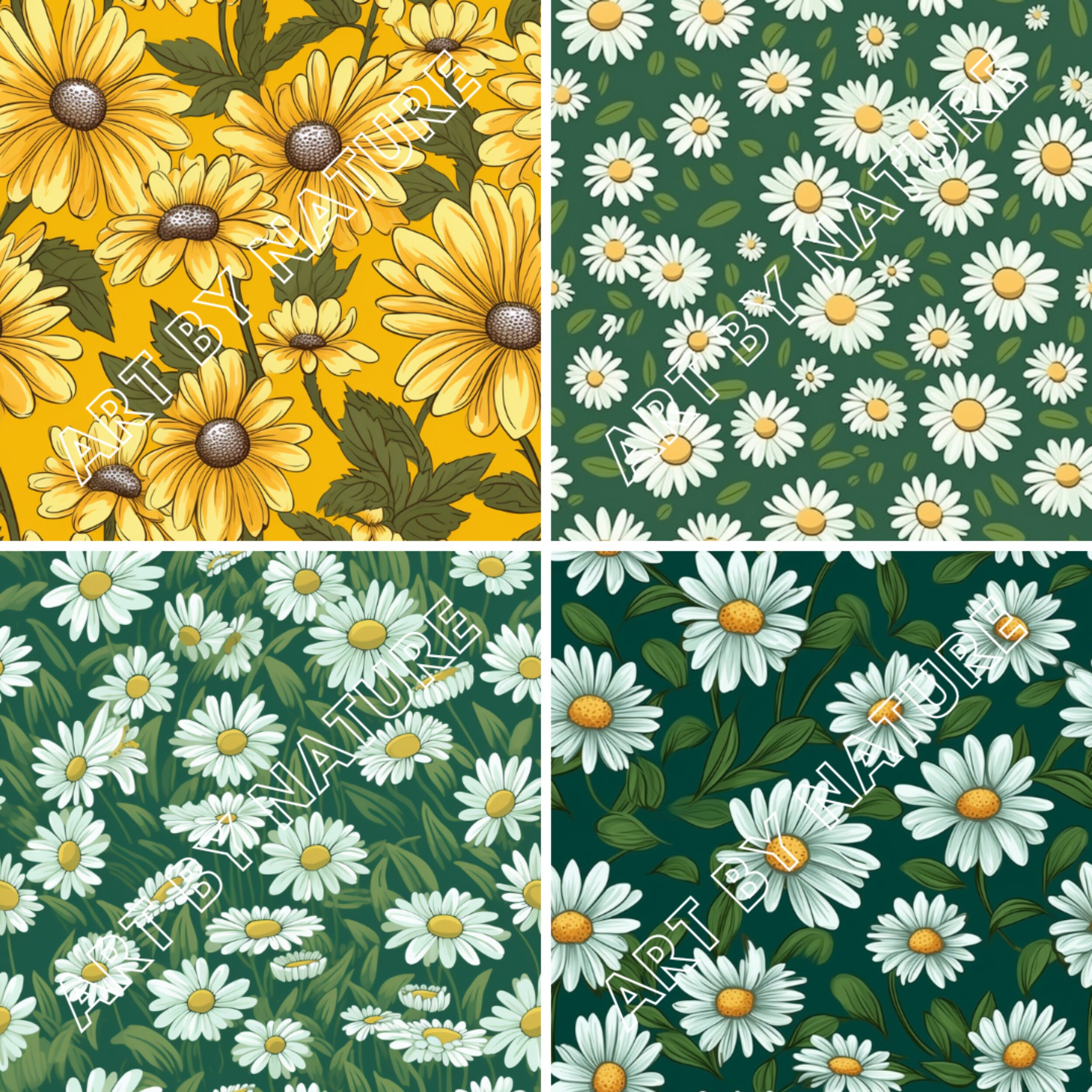 Daisy Floral Digital Paper, Cartoon Daisy Seamless Pattern, Floral ...
