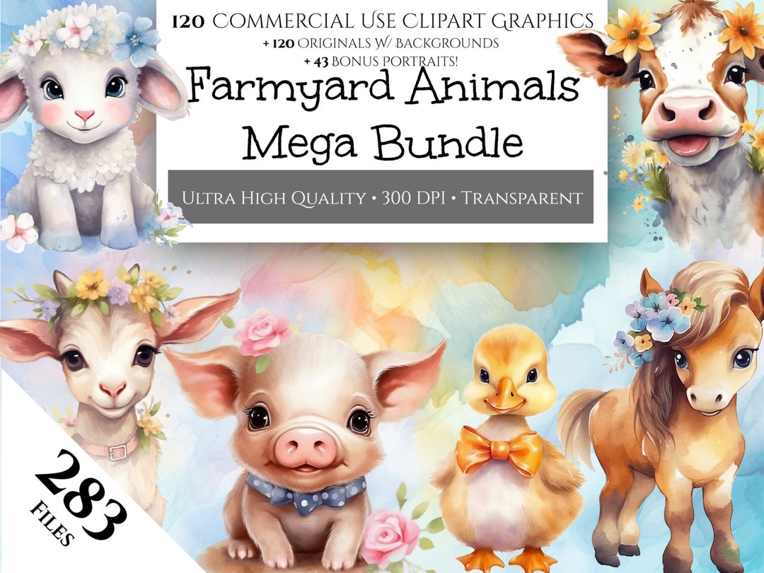 Farm Animals Clipart Mega Bundle Watercolor Printable - Etsy