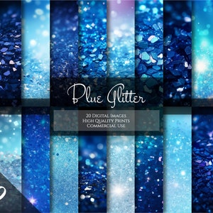 Blue Glitter Digital Paper | Printable Scrapbook Paper Iridescent ...