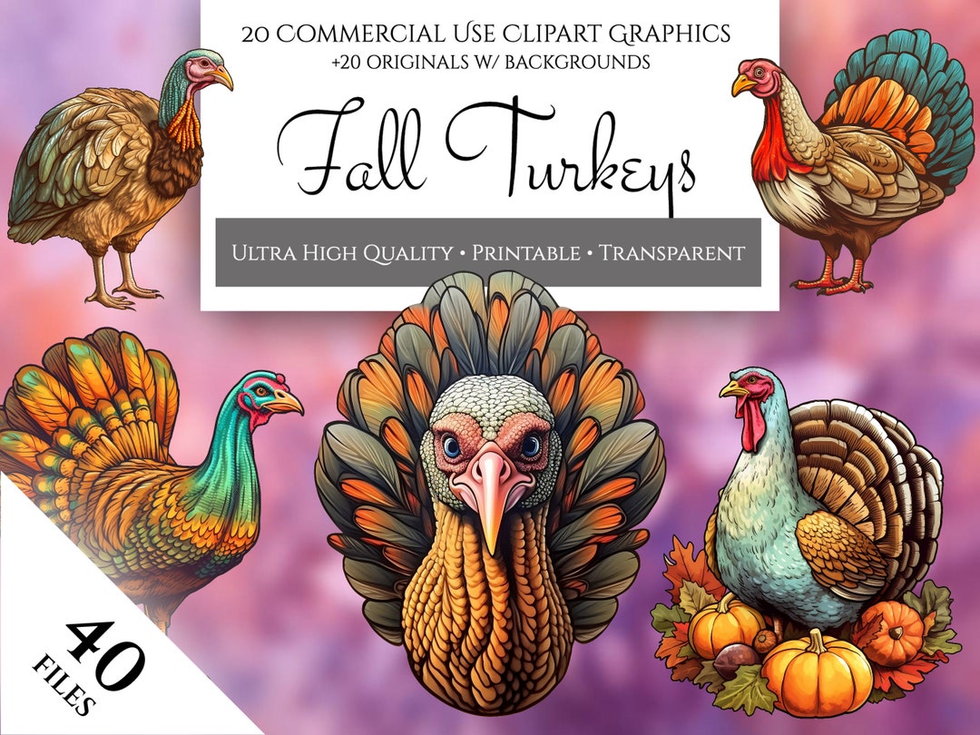 Thanksgiving Turkey Clipart Pack, High Quality PNG Digital Planner ...