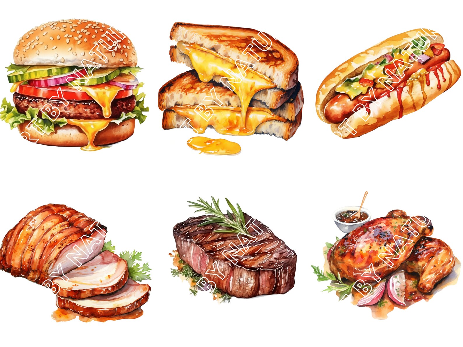 Watercolor Barbecue Clip Art BBQ Png Picnic Clipart Grill Food Clipart ...
