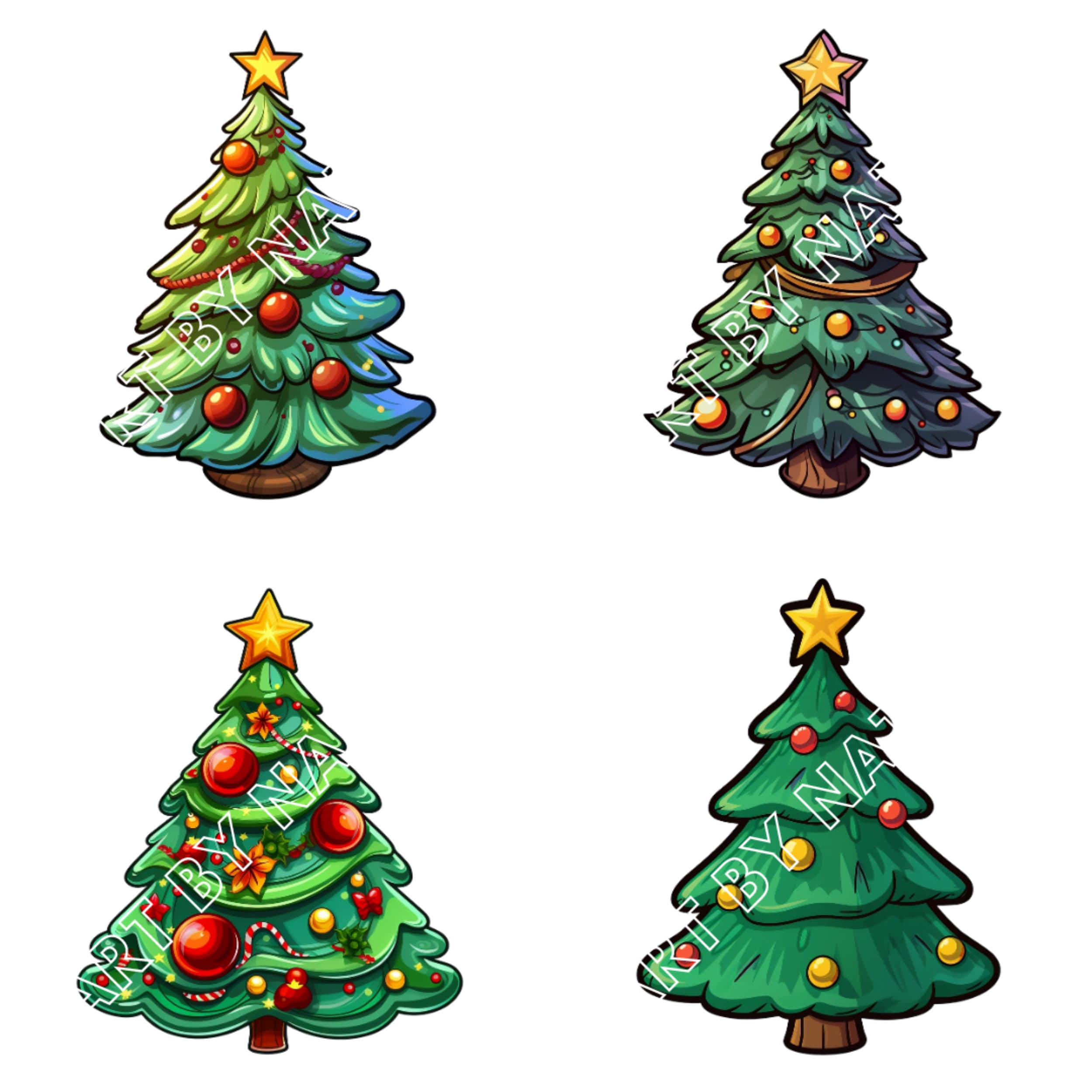 Christmas Tree PNG Clipart Pack for Commercial Use, Junk Journal ...