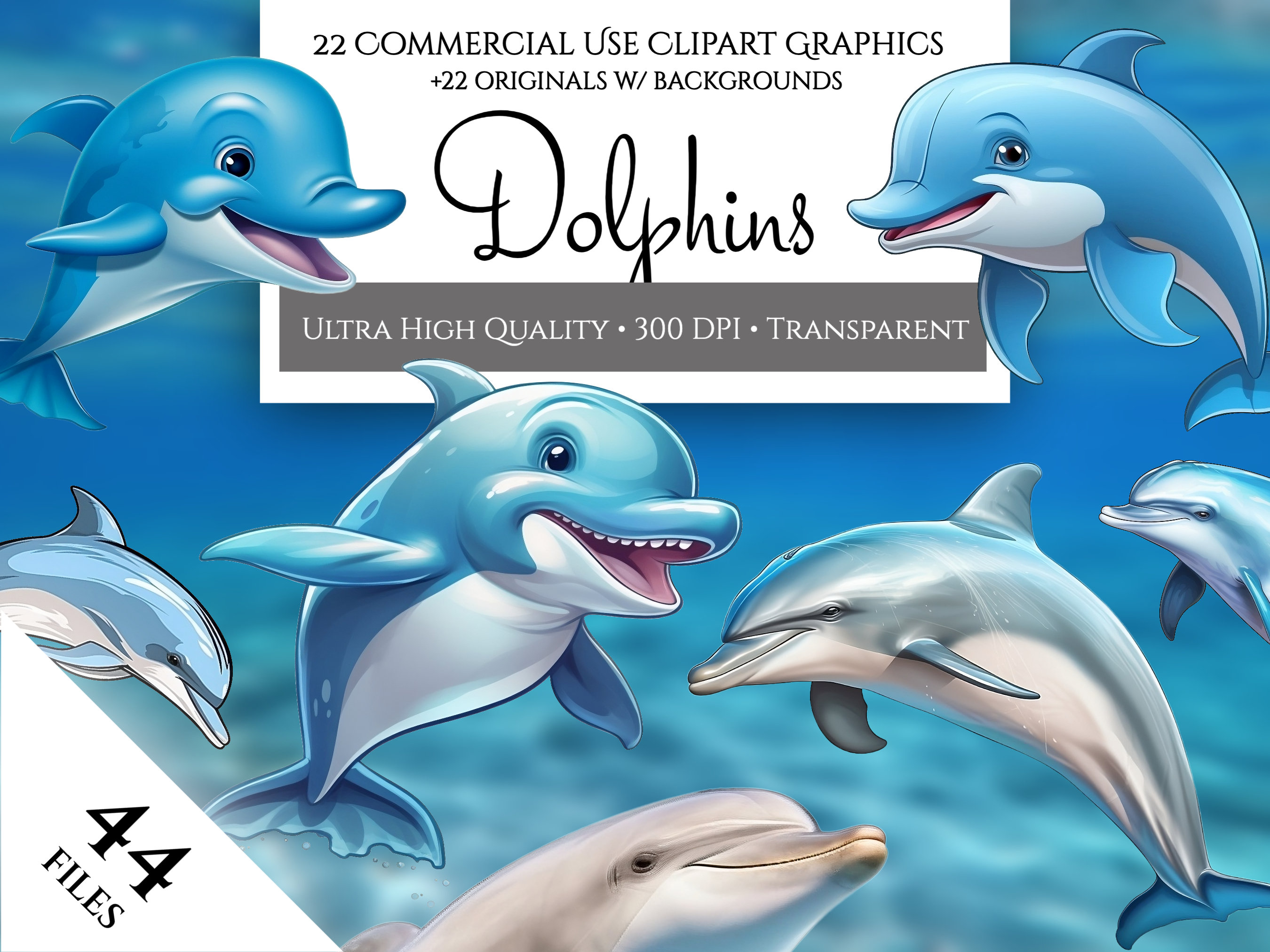 Dolphin Clipart Pack, Clipart for Commercial Use, Transparent Pngs ...