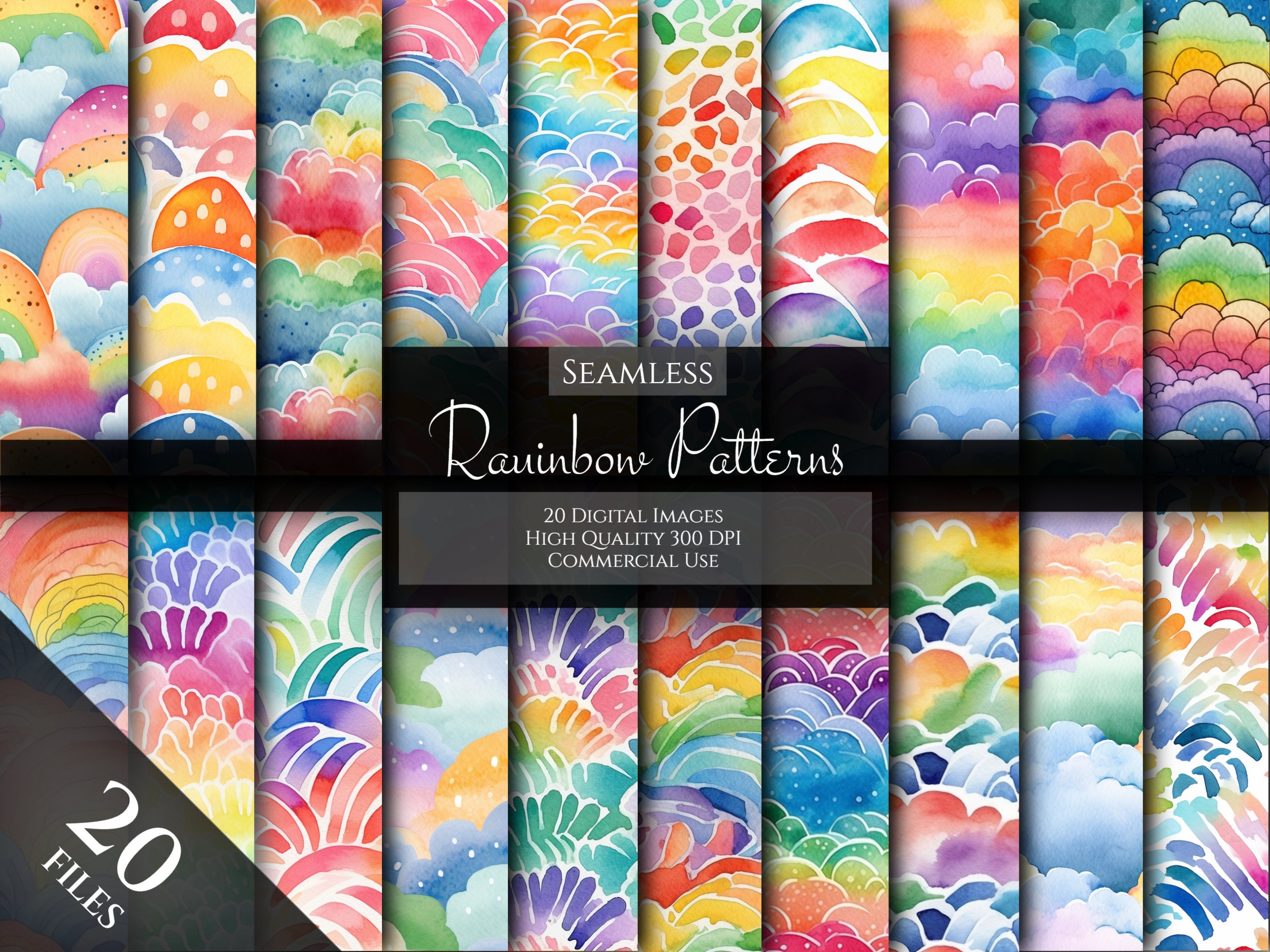 20 Watercolor Rainbows Digital Paper, Printable Seamless Textures ...