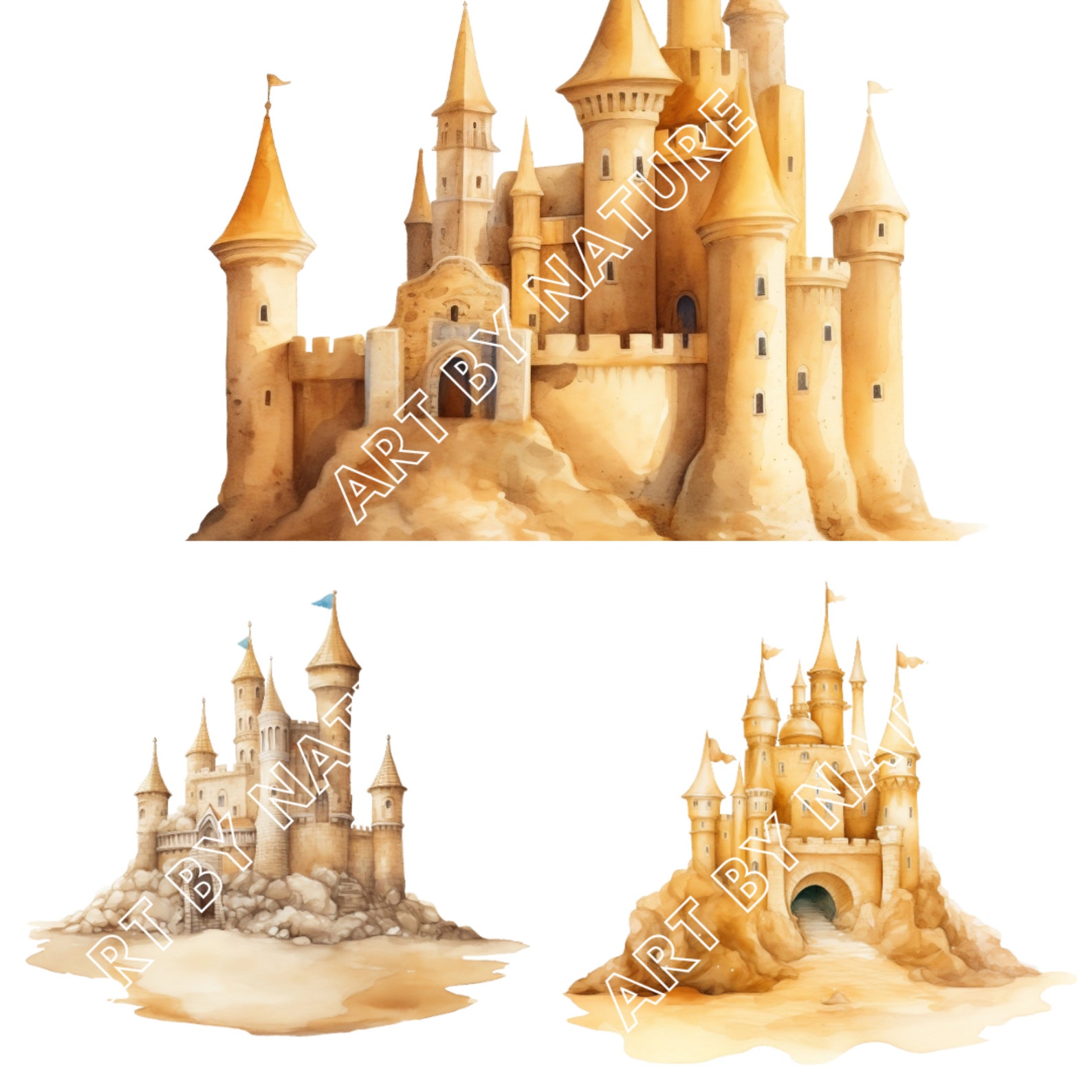 Watercolor Sandcastle Clipart Pack, 19 High Quality PNG Sandcastle ...