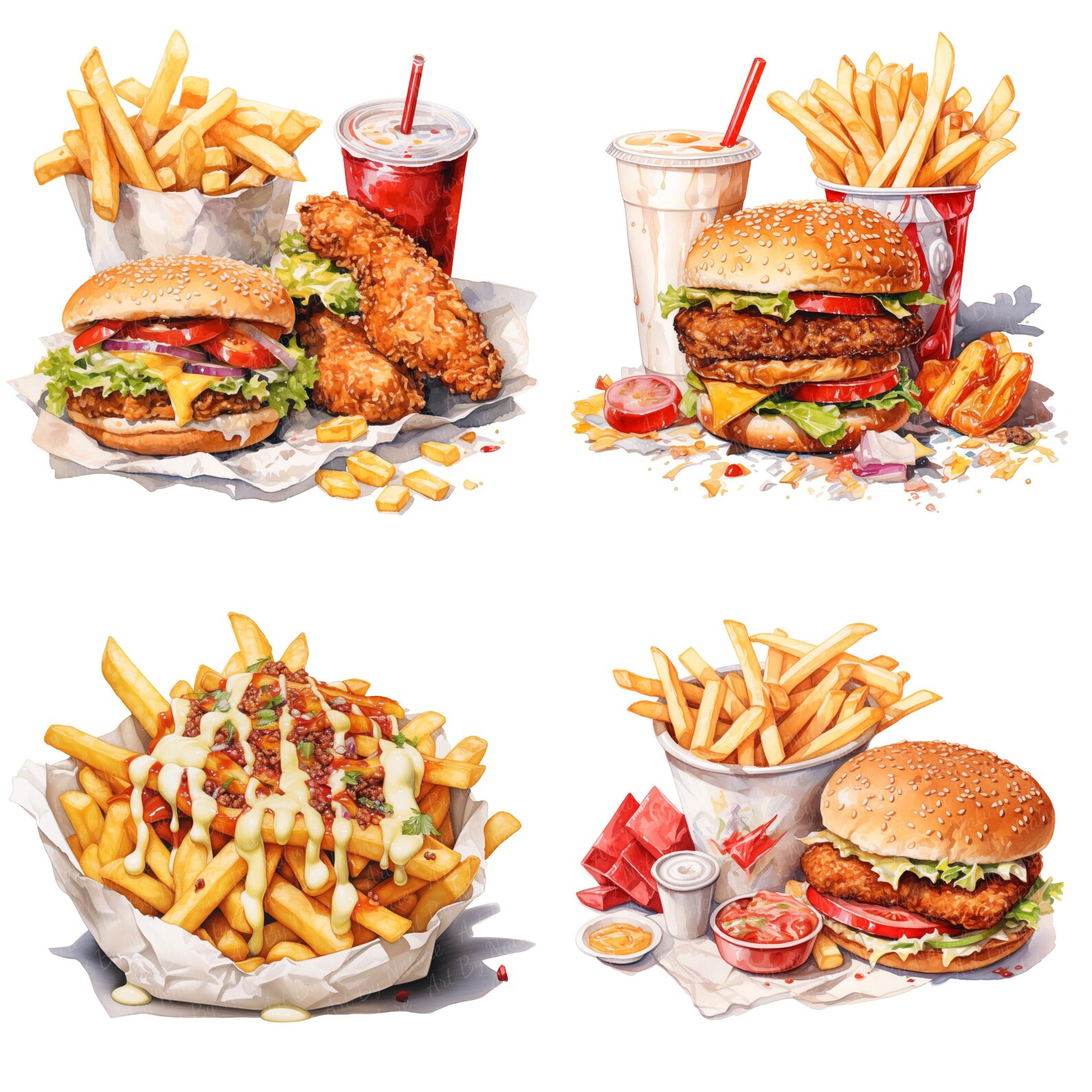 50 Fast Food Megabundle Clipart PNG, Watercolor Fast Food, Lunch Art ...