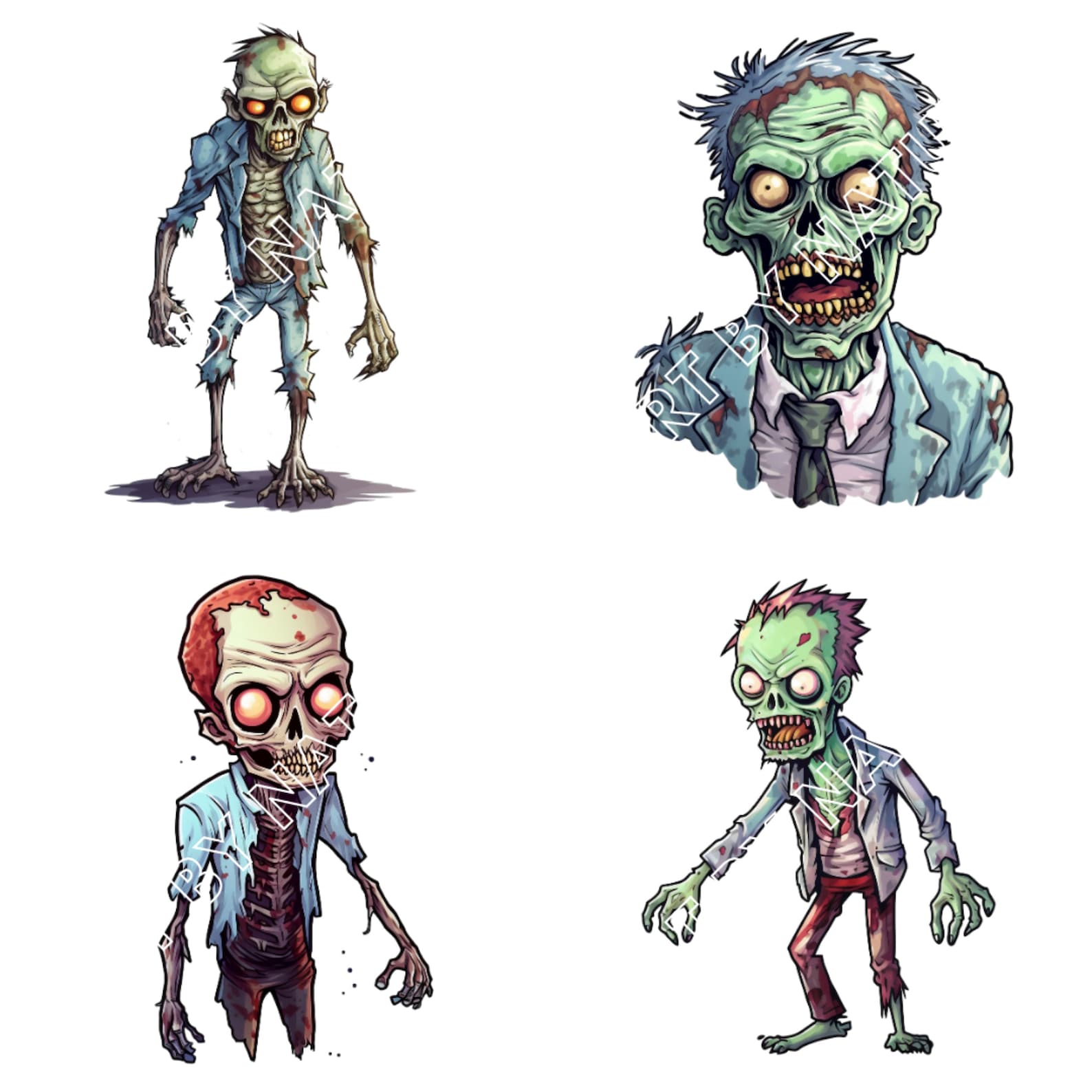 Spooky Zombies Clipart Pack, 20 Scary PNG Zombie Clipart for Commercial ...