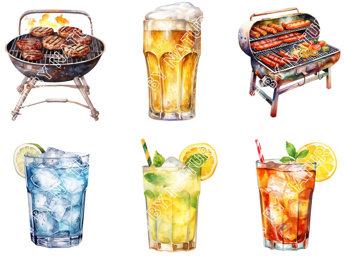 Watercolor Barbecue Clip Art BBQ Png Picnic Clipart Grill Food Clipart ...