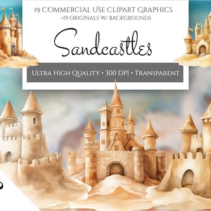 Watercolor Sandcastle Clipart Pack, 19 High Quality PNG Sandcastle ...