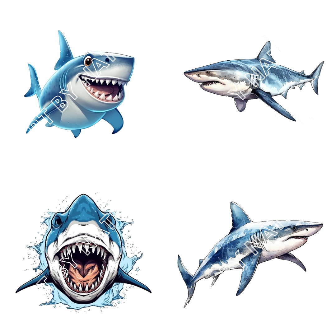 Sharks Clipart Pack, Clipart for Commercial Use, Transparent Pngs ...