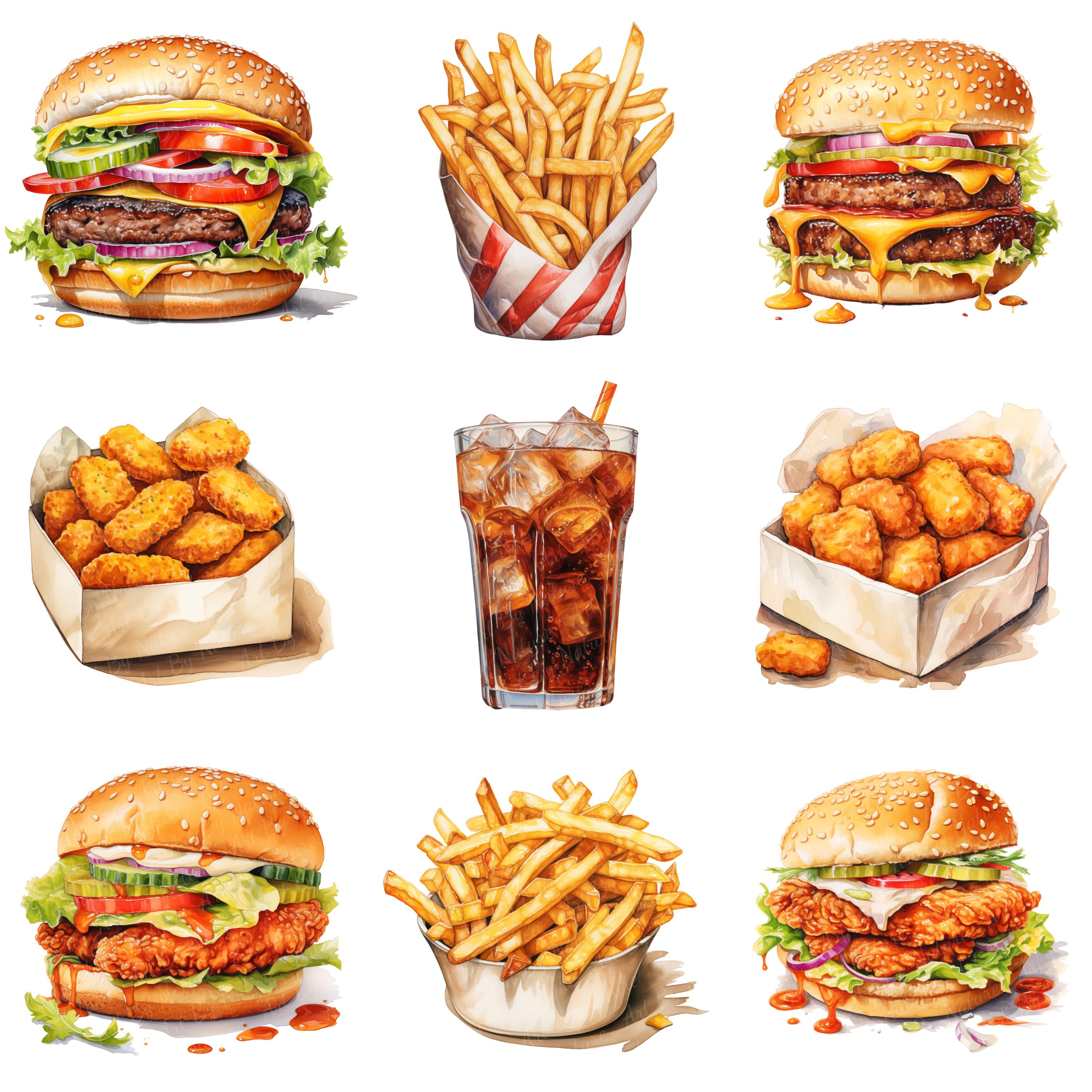50 Fast Food Megabundle Clipart PNG, Watercolor Fast Food, Lunch Art ...