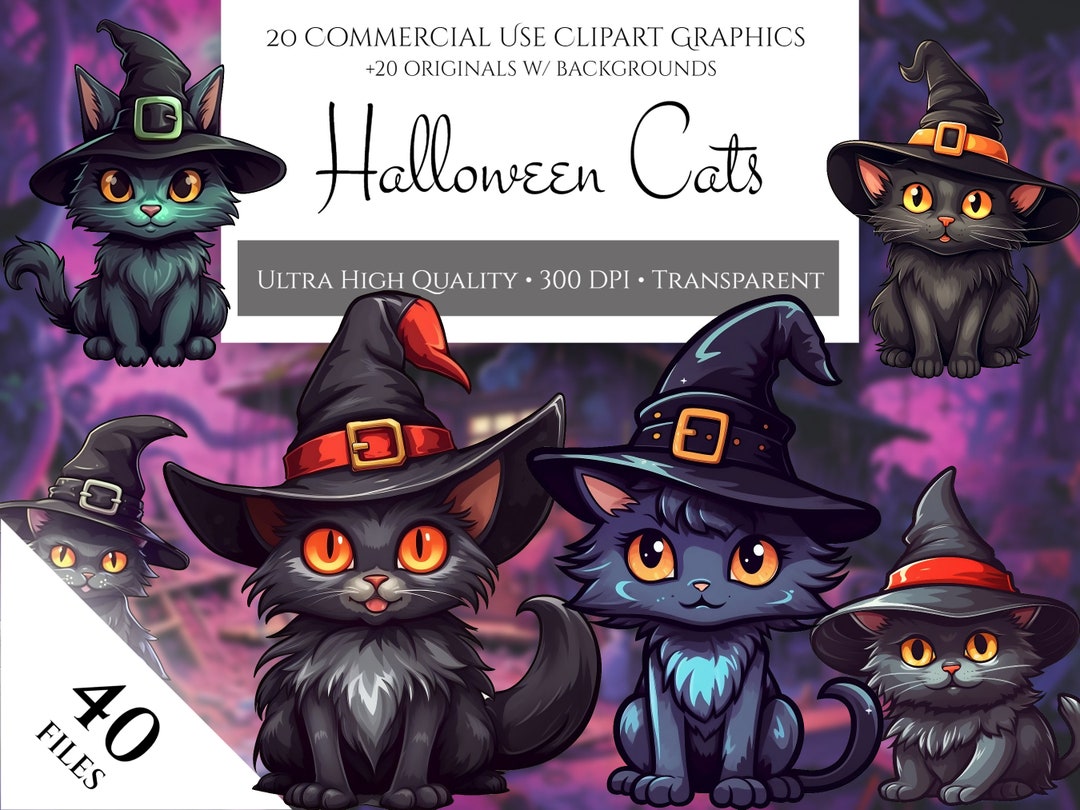 Halloween Cats Clipart PNG Pack, Halloween Black Cats Clipart for ...