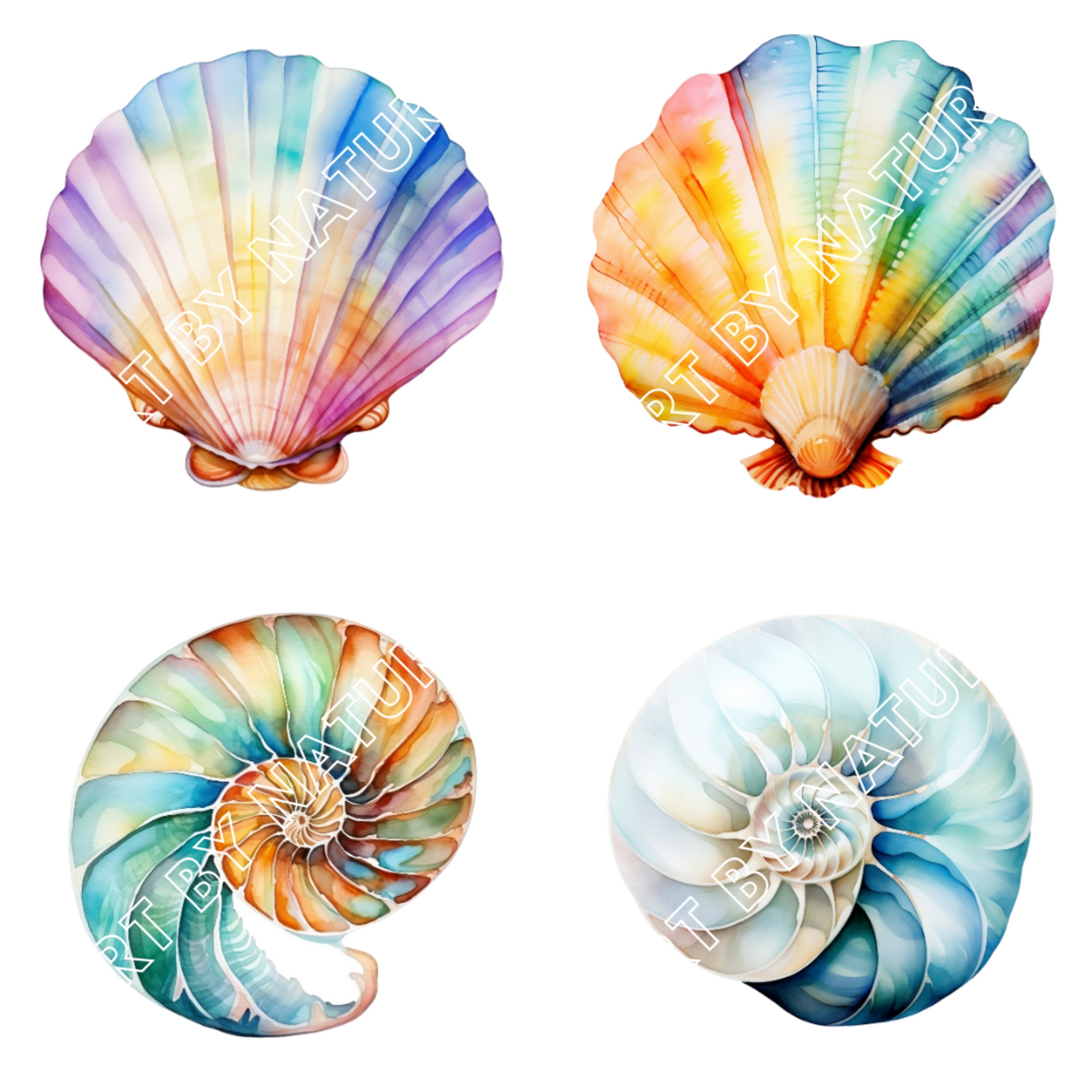 Watercolor Seashells Clipart Pack, 20 High Quality PNG Seashell Designs ...