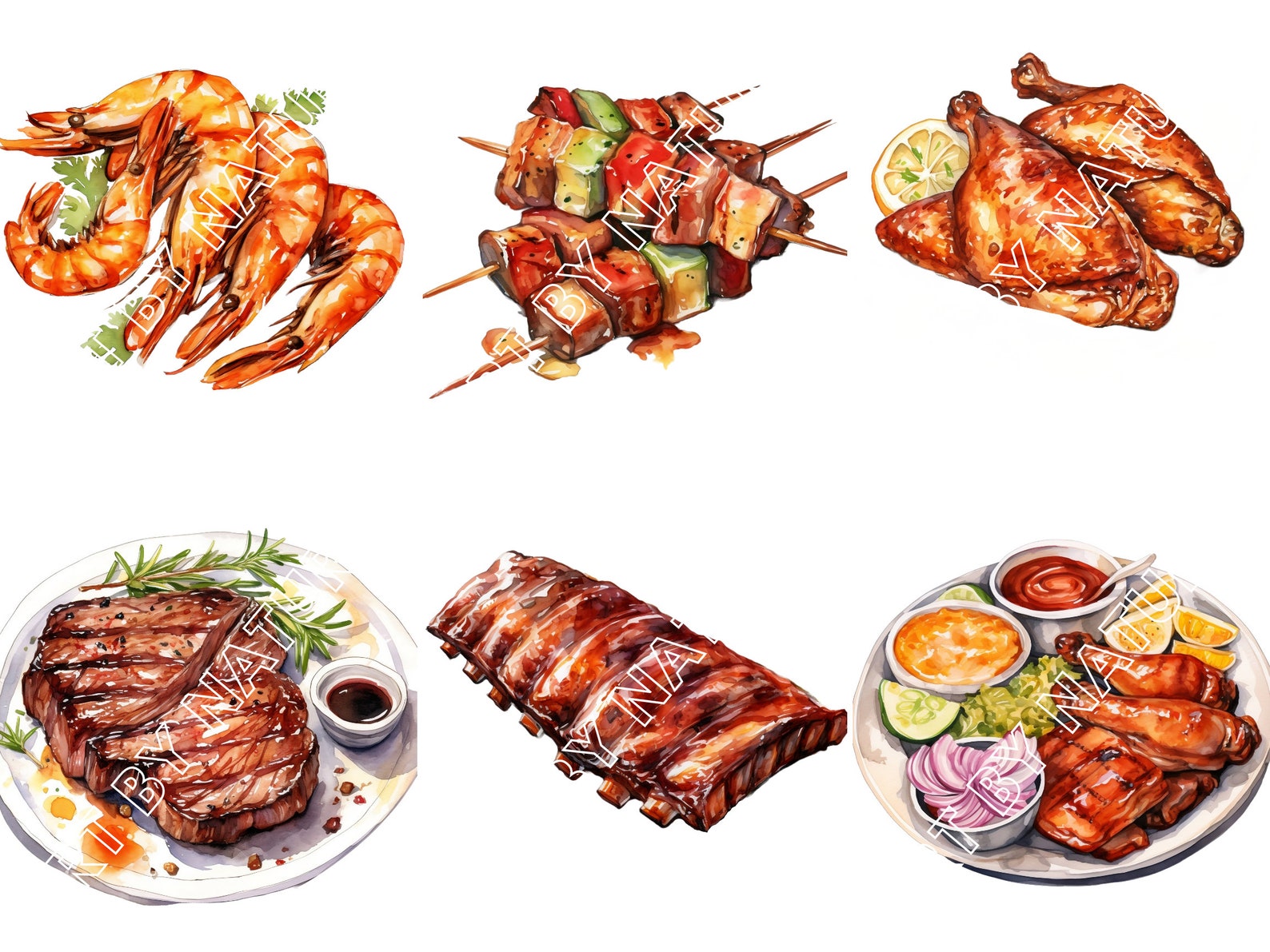 Watercolor Barbecue Clip Art BBQ Png Picnic Clipart Grill Food Clipart ...