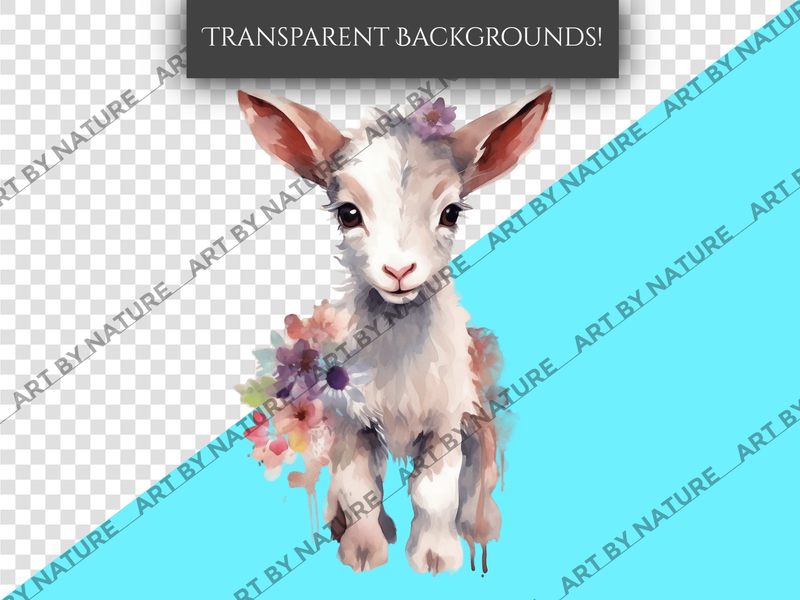 Watercolor Baby Goats Clipart Bundle, Cute Floral Watercolor Baby Goats ...
