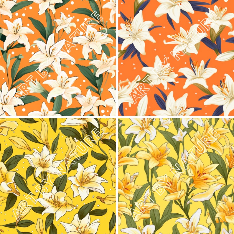 Lily Digital Paper, Lily Seamless Pattern for Commercial Use, Cartoon ...
