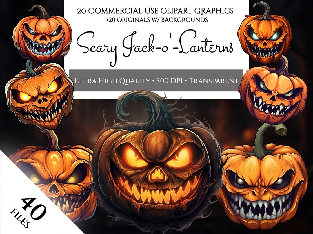 Scary Halloween Pumpkin Clipart Pack, High Quality Pngs Digital Planner ...