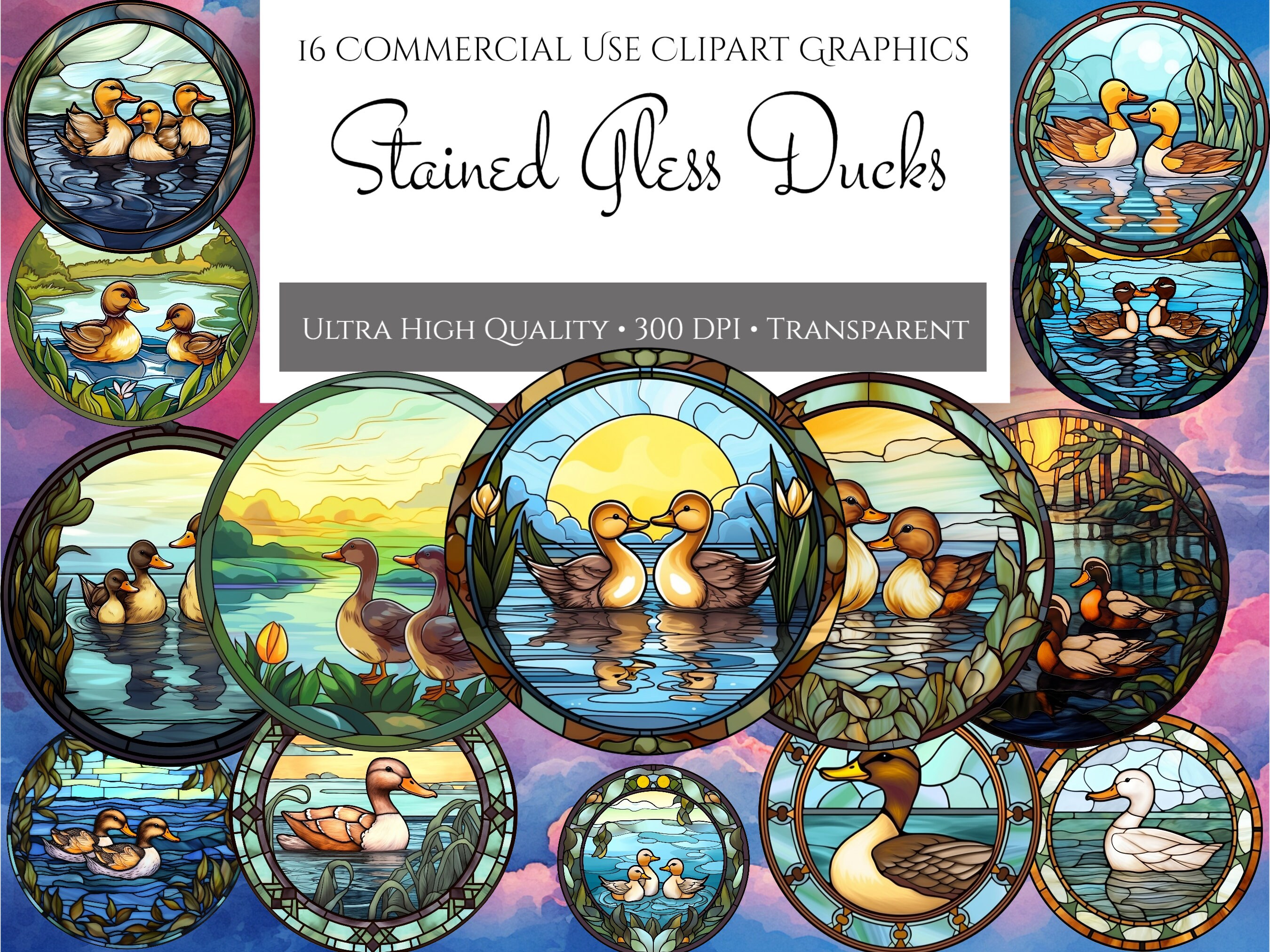 Stained Glass Ducks Clipart Bundle Cute Ducks PNG Transparent - Etsy