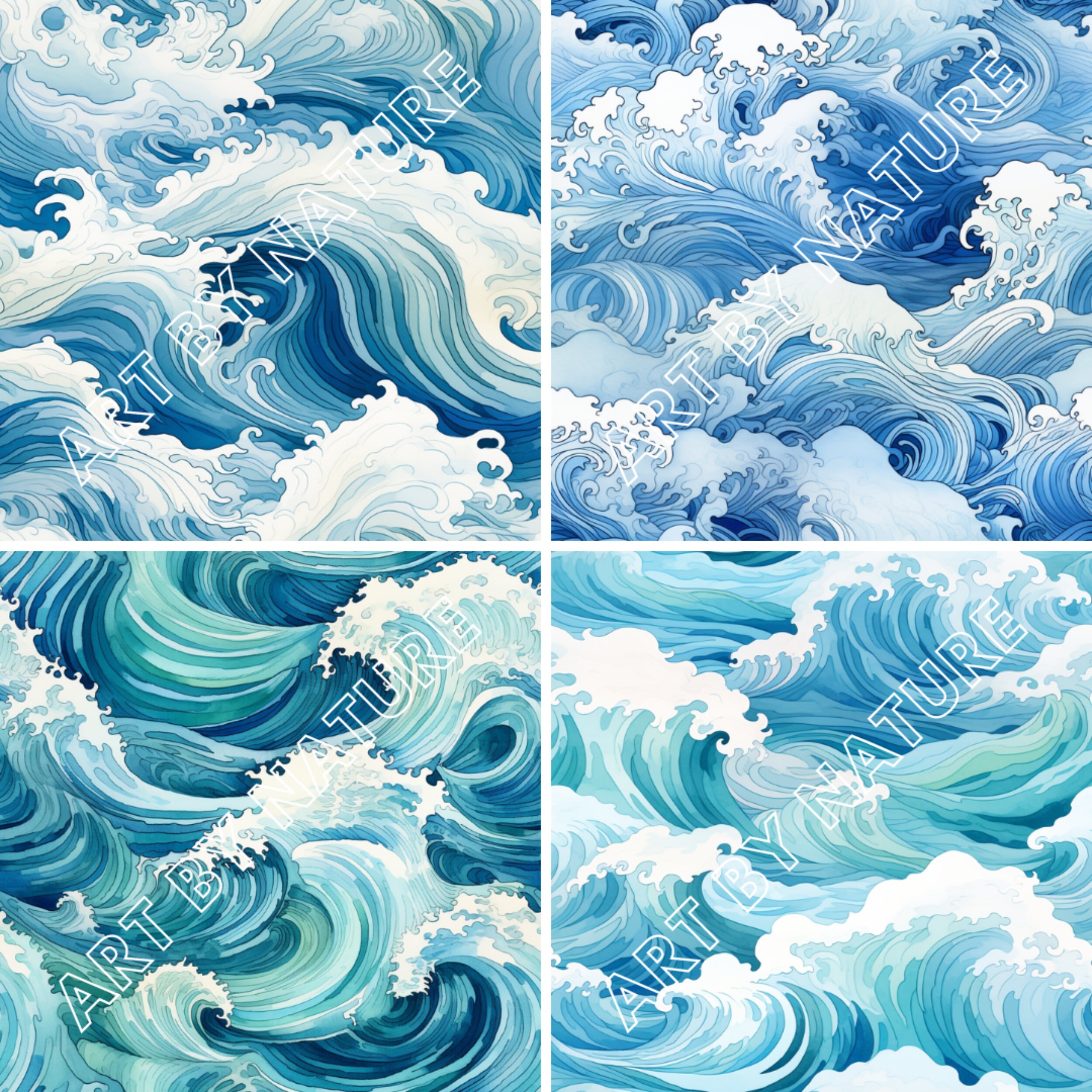 Ocean Wave Patterns Digital Paper, 20 High Quality Seamless Waves ...