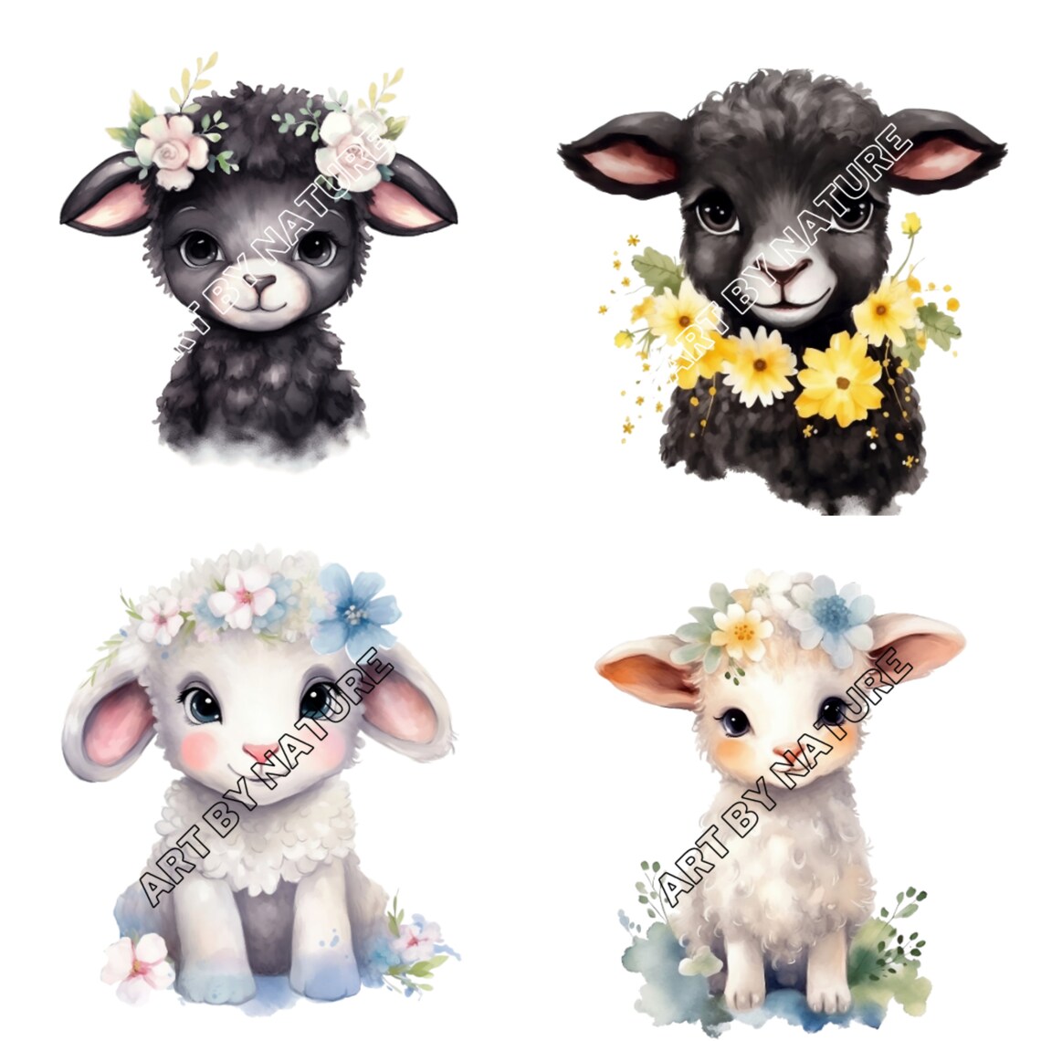 Watercolor Sheep Clipart PNG Bundle Printable Floral Nursery - Etsy