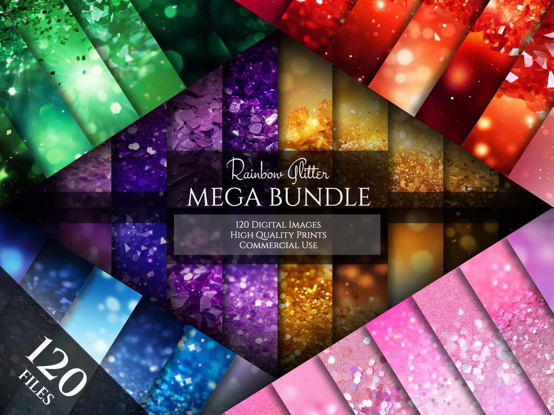120 Glitter Digital Papers, Commercial Use Glitter Paper, Rainbow ...