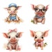 Adorable Watercolor Pigs Clipart Bundle, Cute Floral Piglets PNG ...
