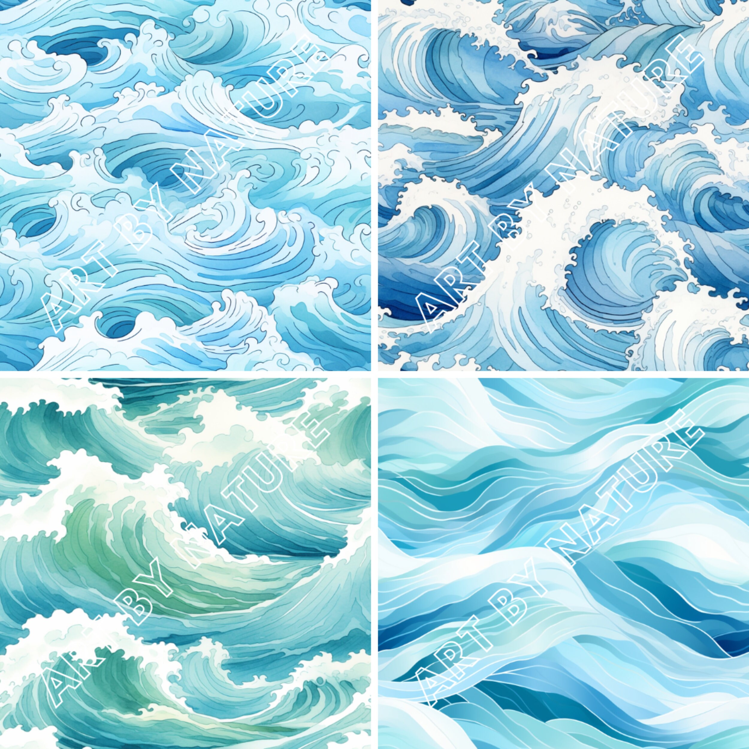Ocean Wave Patterns Digital Paper, 20 High Quality Seamless Waves ...