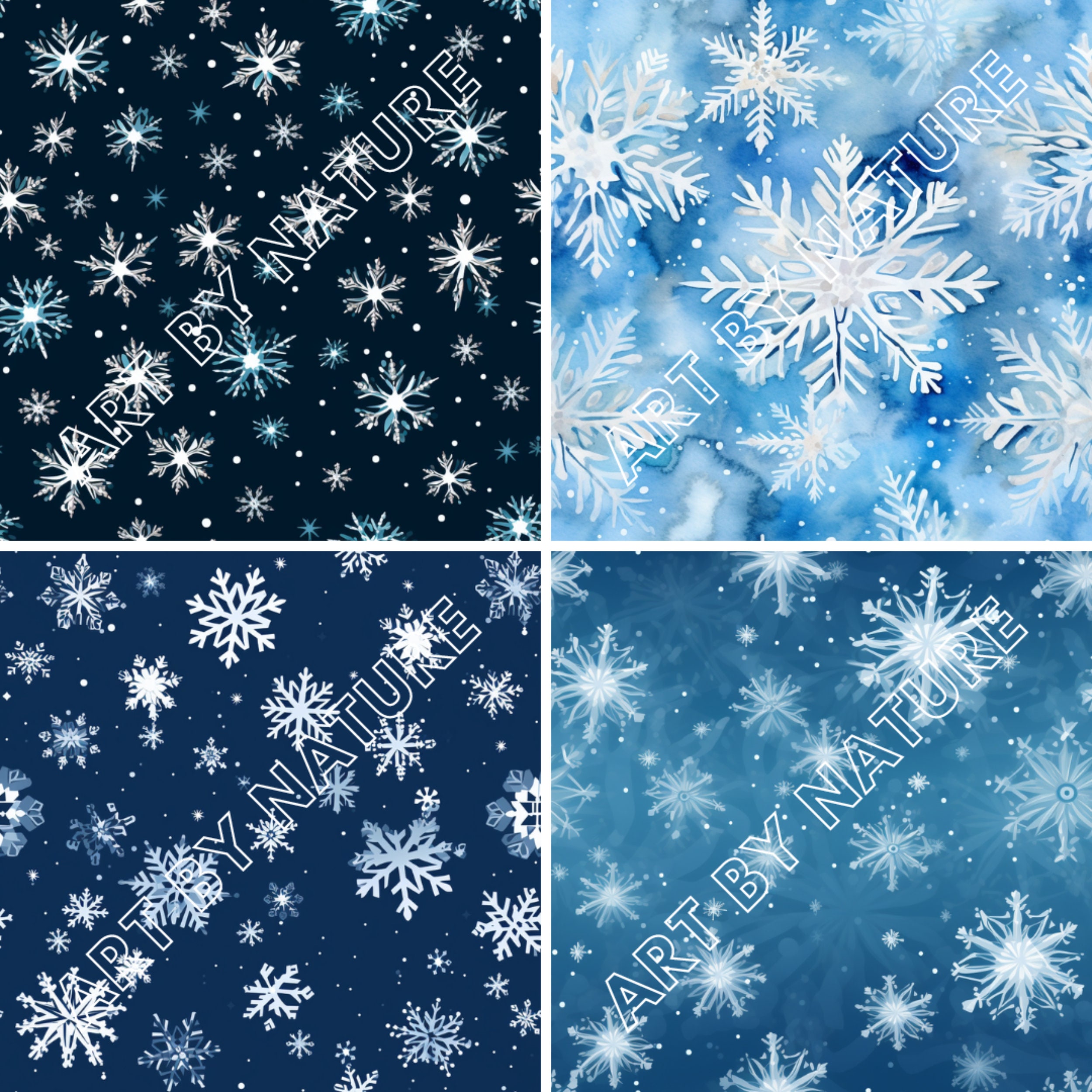 Watercolor Snowflakes Digital Paper, 20 High Quality Seamless Snowflake ...