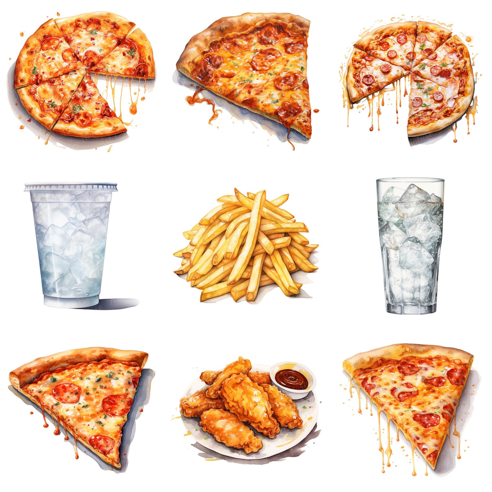 50 Fast Food Megabundle Clipart PNG, Watercolor Fast Food, Lunch Art ...