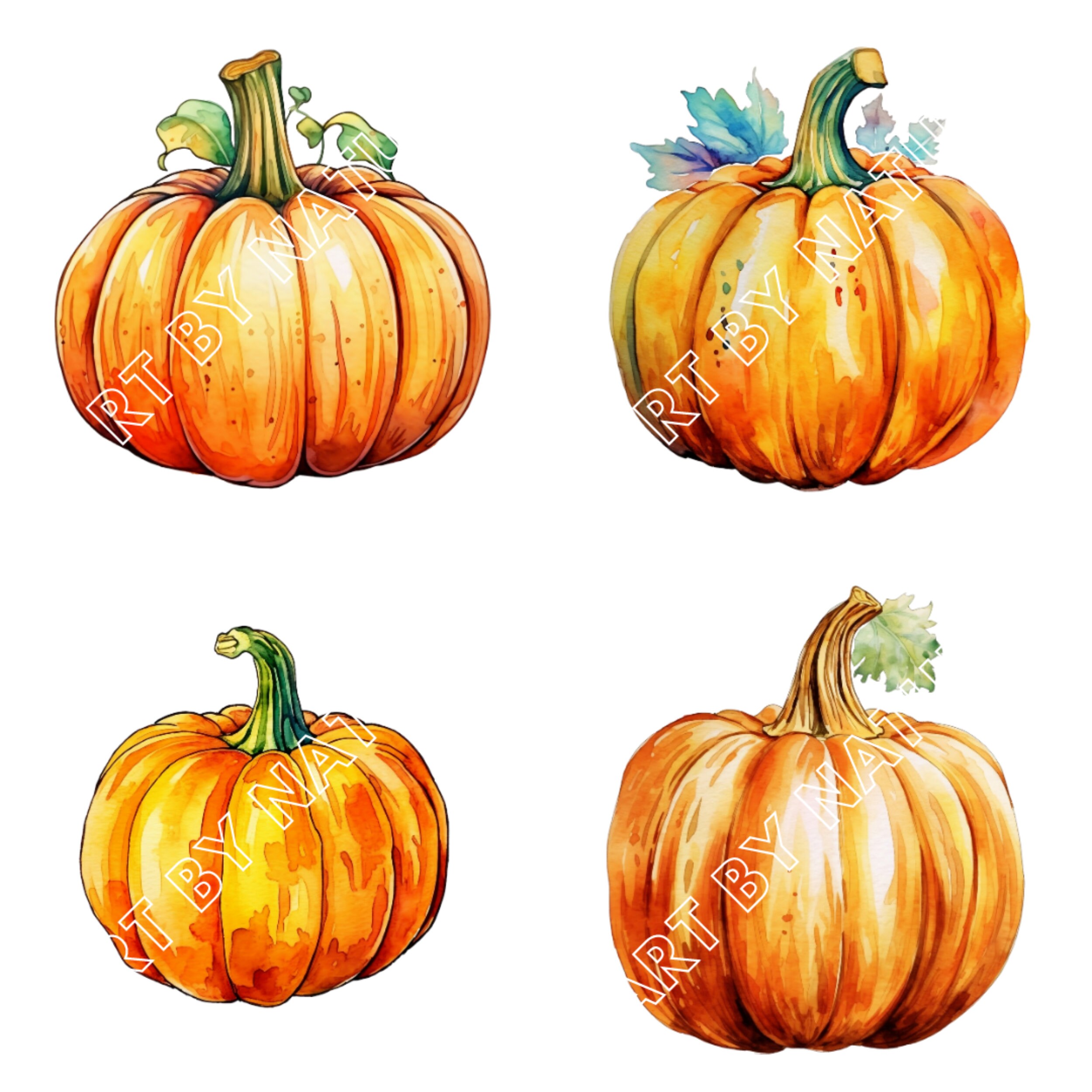 Watercolor Fall Pumpkin Clipart Pack, Autumn Watercolor in PNG Format ...