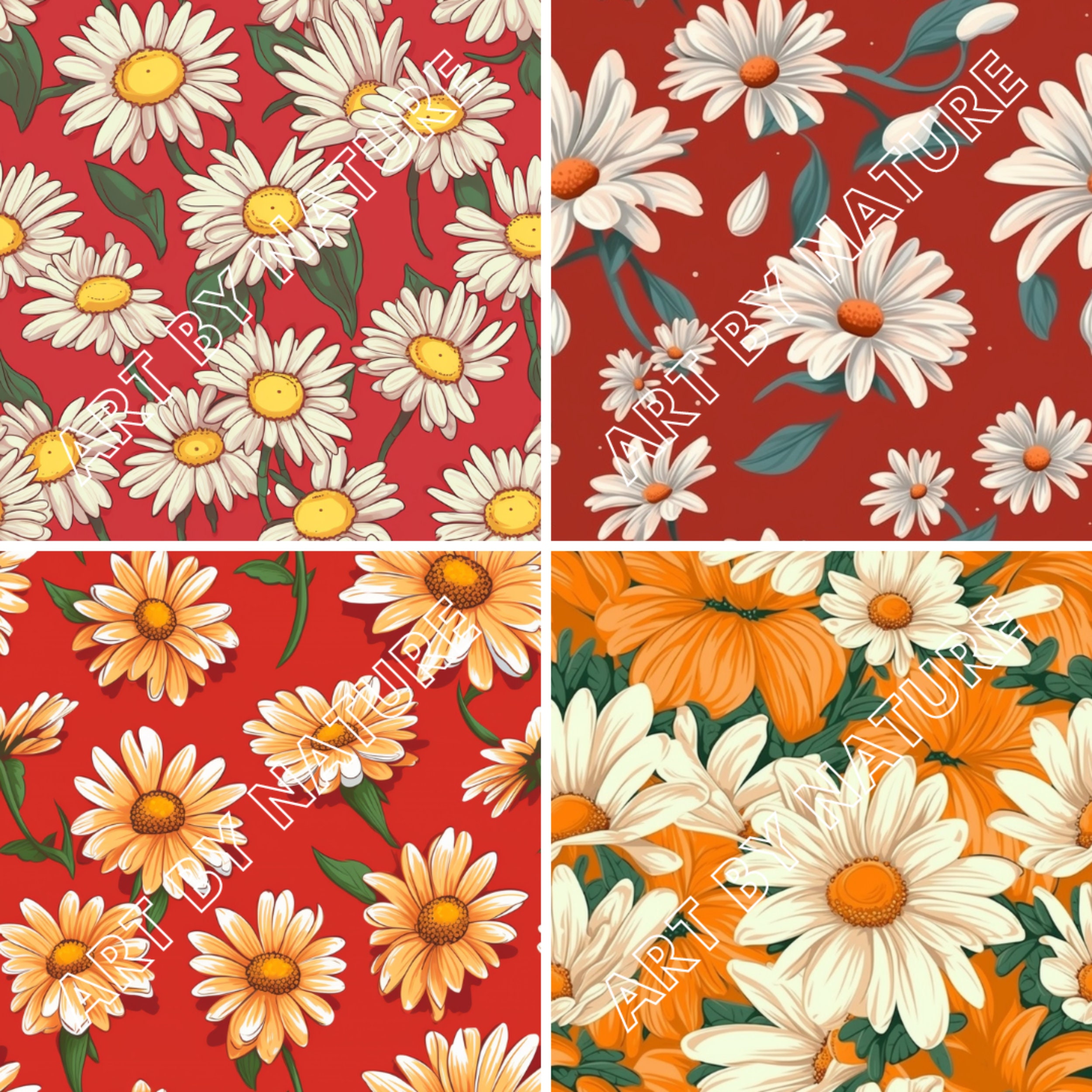 Daisy Floral Digital Paper, Cartoon Daisy Seamless Pattern, Floral ...