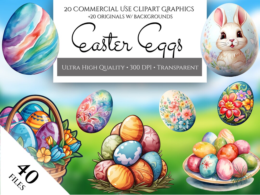 Easter Egg Clipart Pack, 20 Beautiful Easter Egg Designs for Commercial ...