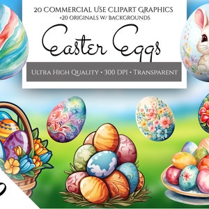 Easter Egg Clipart Pack, 20 Beautiful Easter Egg Designs for Commercial ...