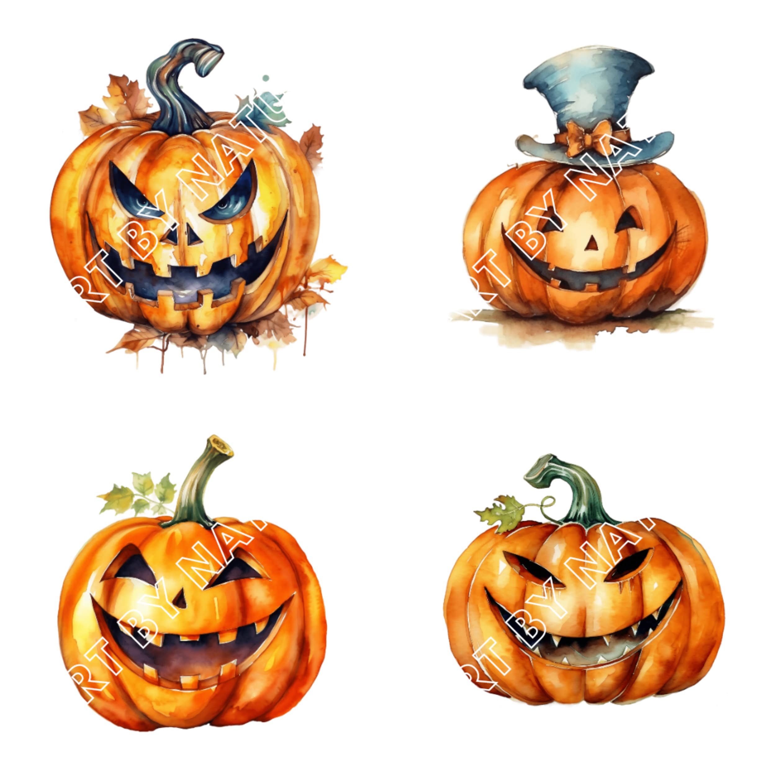 Halloween Pumpkin Clipart Pack 20 High Quality Pngs Digital - Etsy