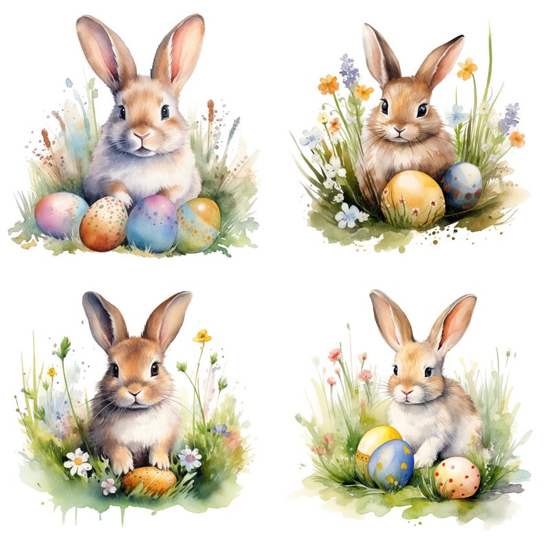 Watercolor Easter Bunny Clipart, Spring Rabbit Illustration (digital ...