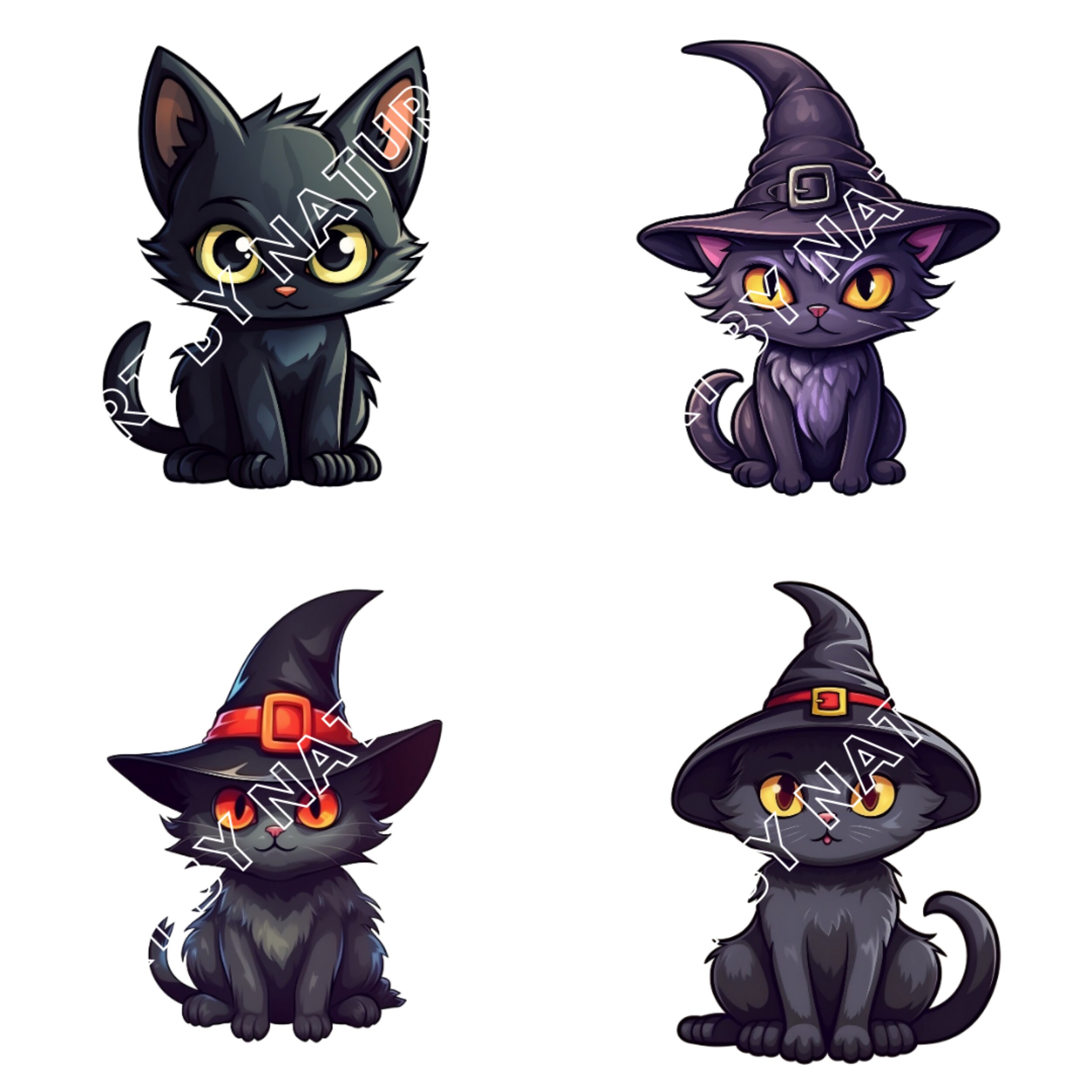 Halloween Cats Clipart PNG Pack, Halloween Black Cats Clipart for ...