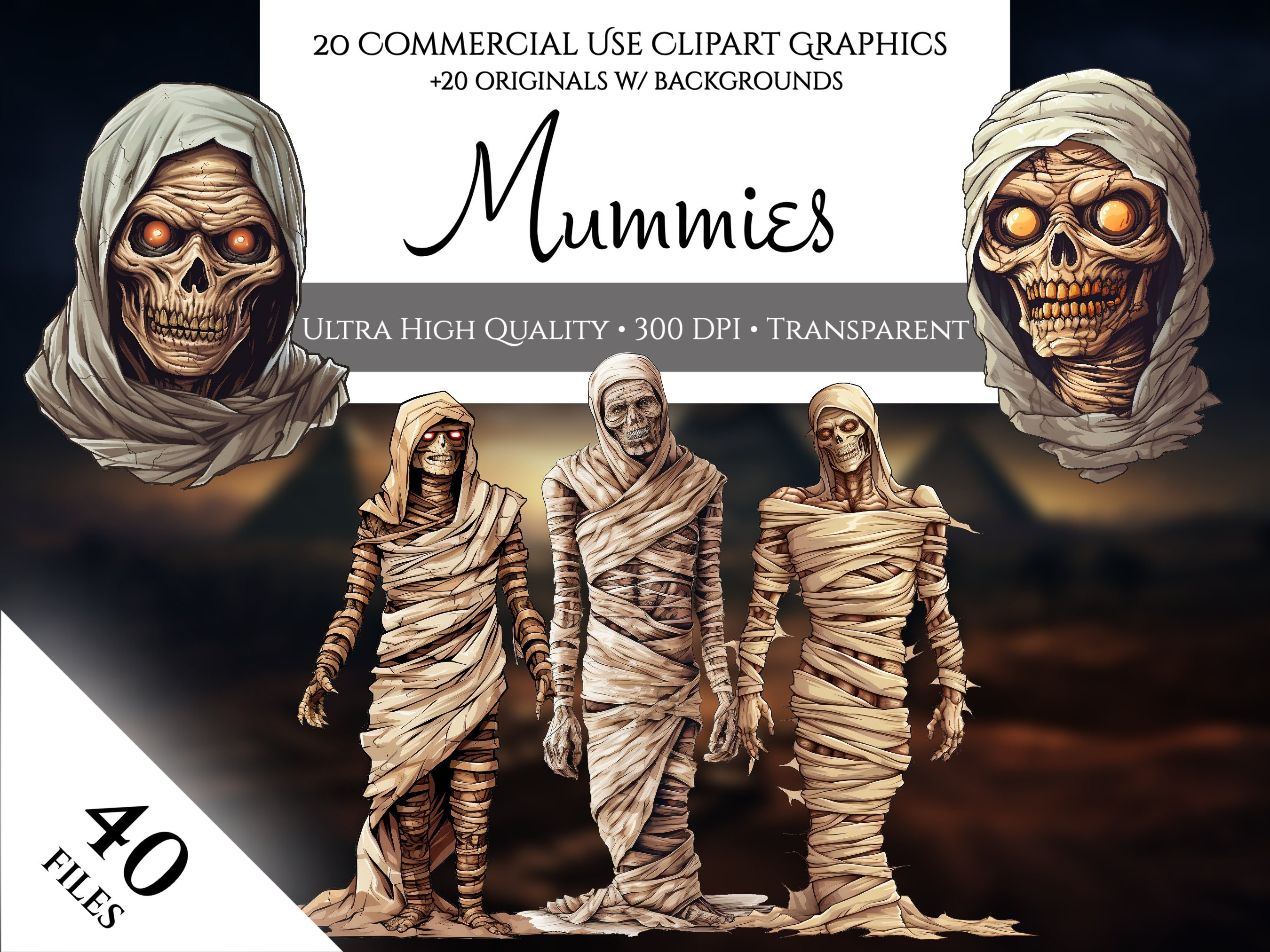 Spooky Mummies Clipart, 20 Scary PNG Mummy Clipart for Commercial Use ...