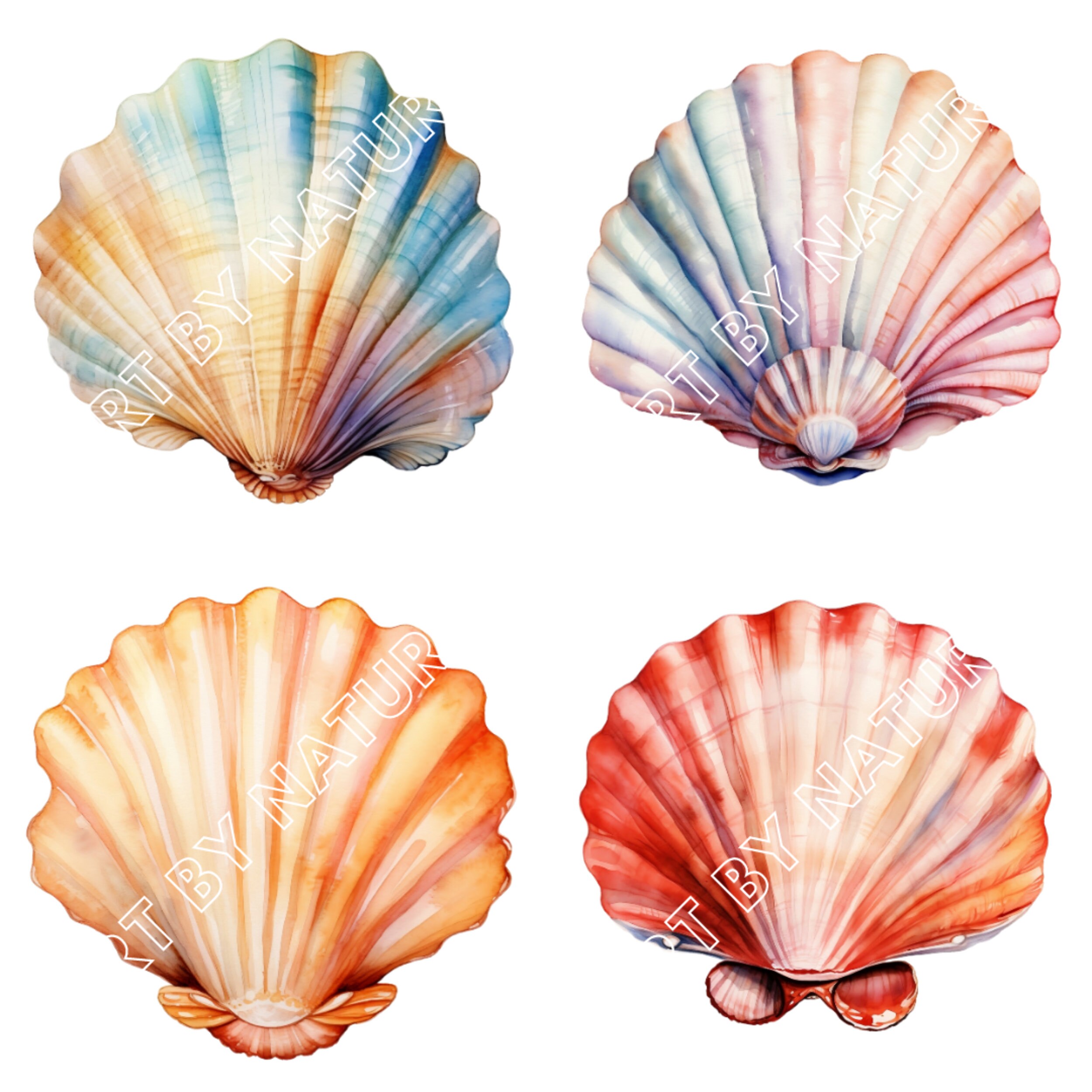 Watercolor Seashells Clipart Pack, 20 High Quality PNG Seashell Designs ...