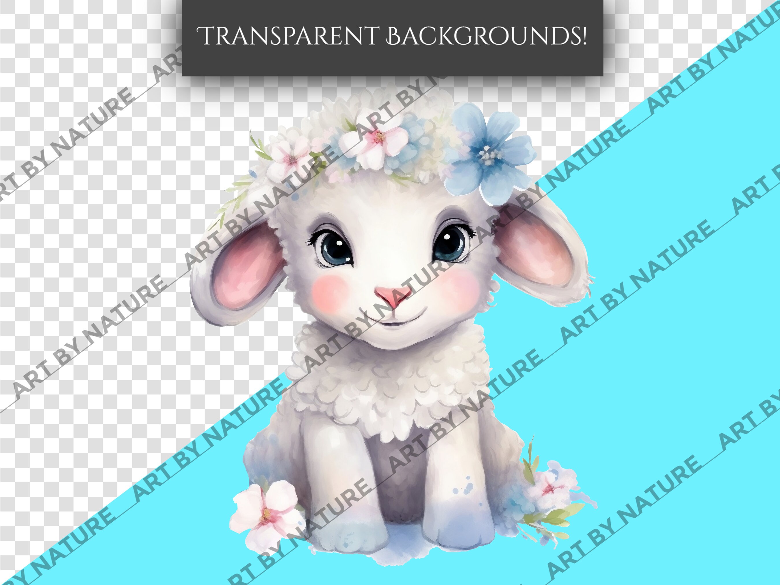 Watercolor Sheep Clipart PNG Bundle, Printable Floral Nursery and Farm ...