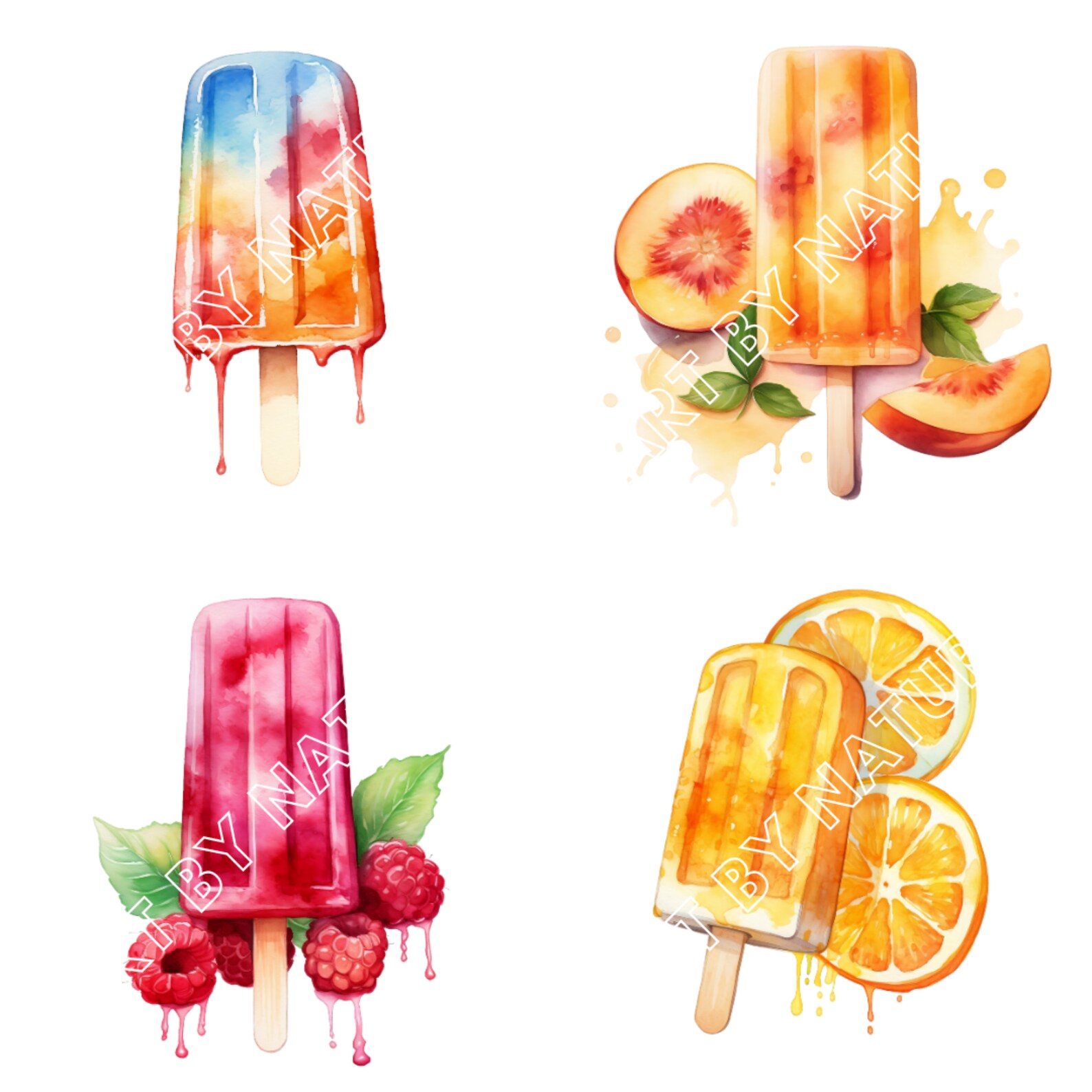 Watercolor Popsicles Clipart Pack 20 High Quality PNG - Etsy
