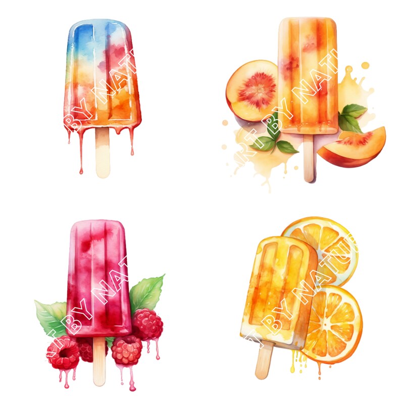 Watercolor Popsicles Clipart Pack, 20 High Quality PNG Delicious ...