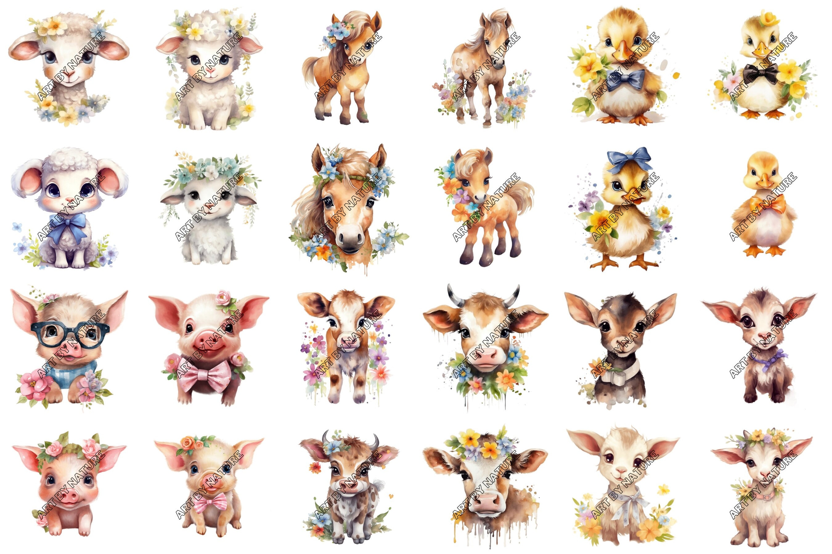 Farm Animals Clipart Mega Bundle | Watercolor Printable Transparent ...