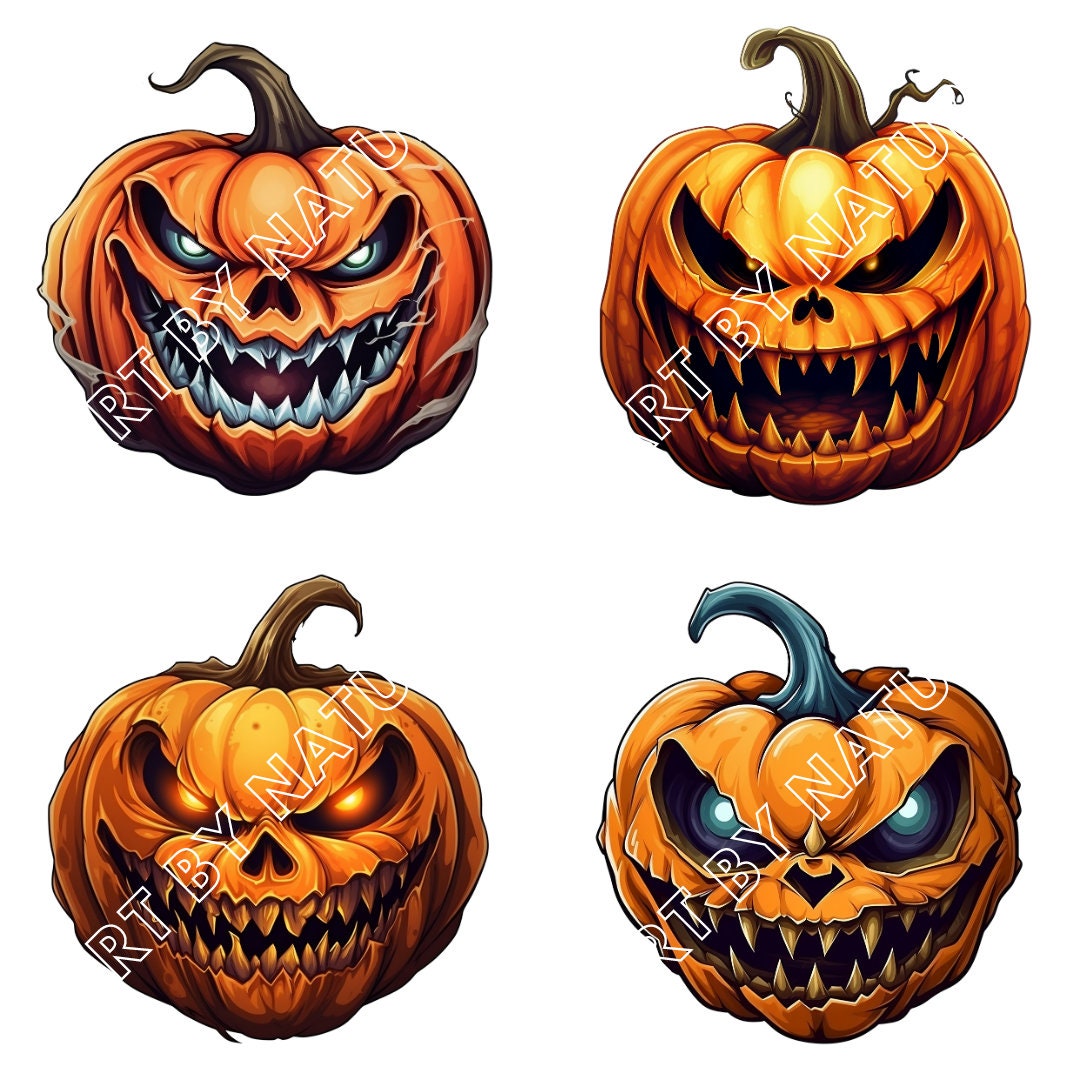Scary Halloween Pumpkin Clipart Pack High Quality Pngs - Etsy