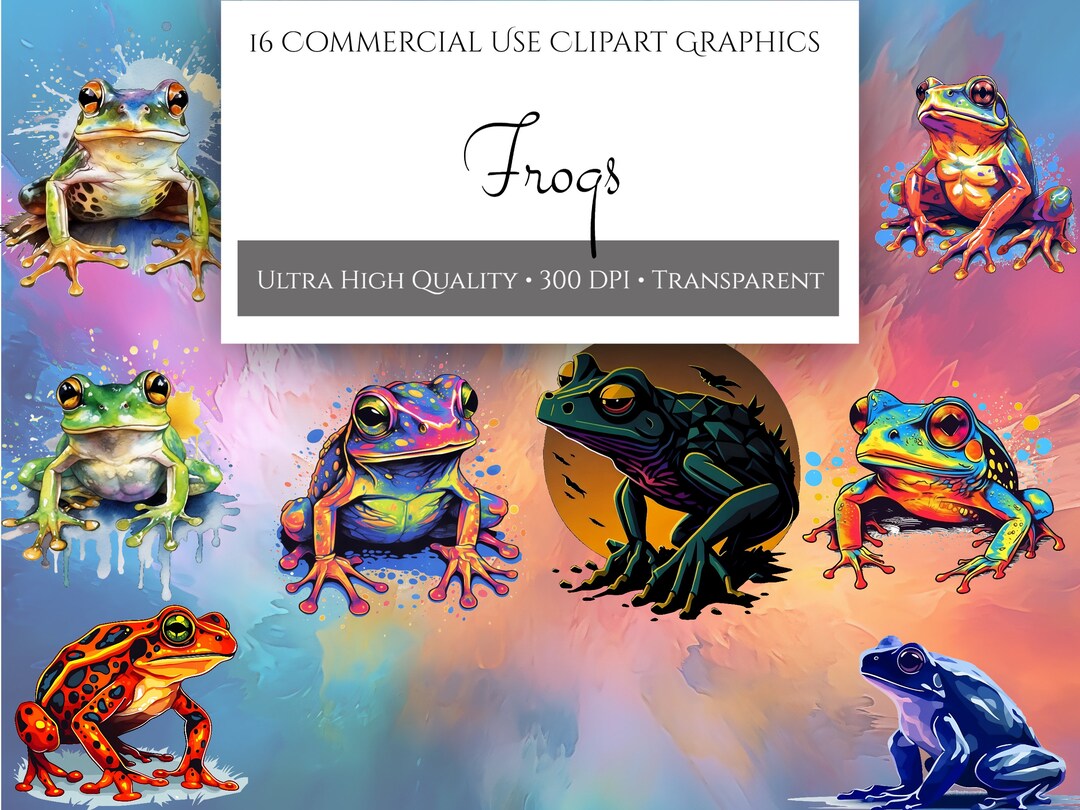 Frog Clipart Bundle, Cute Frogs Printable Clipart in PNG Format Instant ...