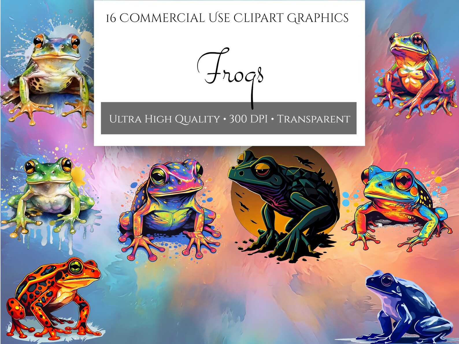 Frog Clipart Bundle, Cute Frogs Printable Clipart in PNG Format Instant ...