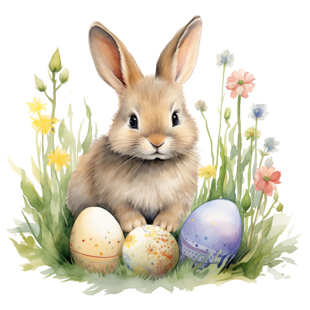 14 Easter Bunny Clipart, Spring Holiday Rabbit, Printable Watercolor ...