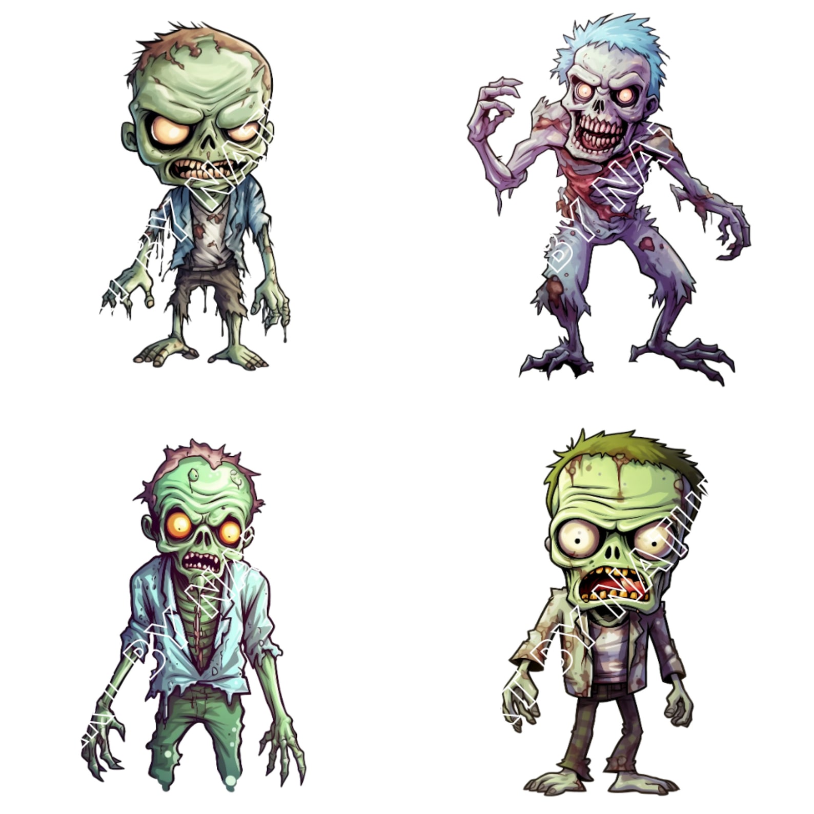 Spooky Zombies Clipart Pack, 20 Scary PNG Zombie Clipart for Commercial ...