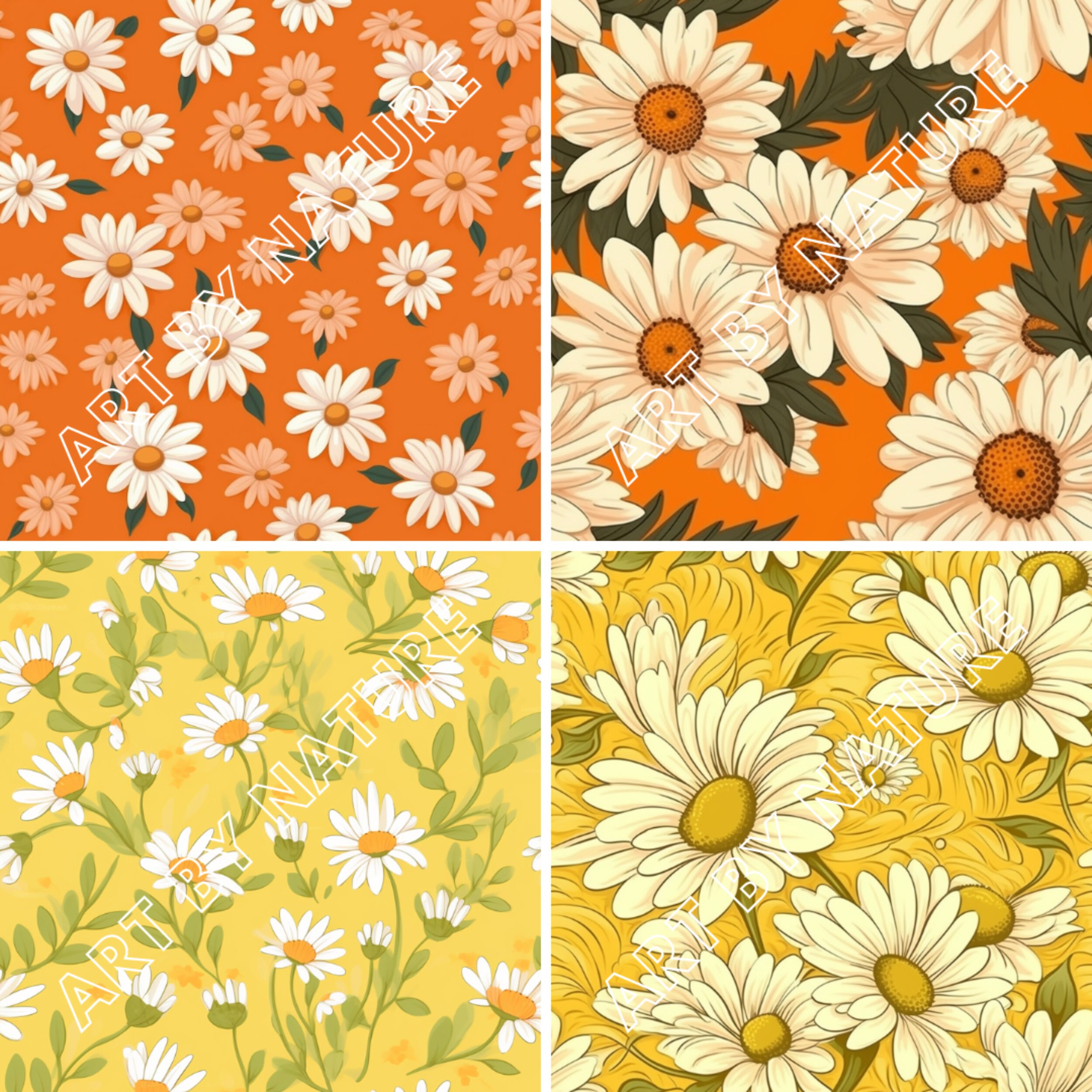 Daisy Floral Digital Paper, Cartoon Daisy Seamless Pattern, Floral ...
