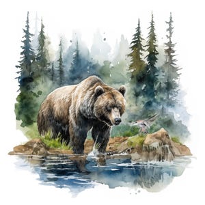 15 Watercolor Bears Clipart Pack, JPG Sublimation, Fierce Grizzly Bears ...